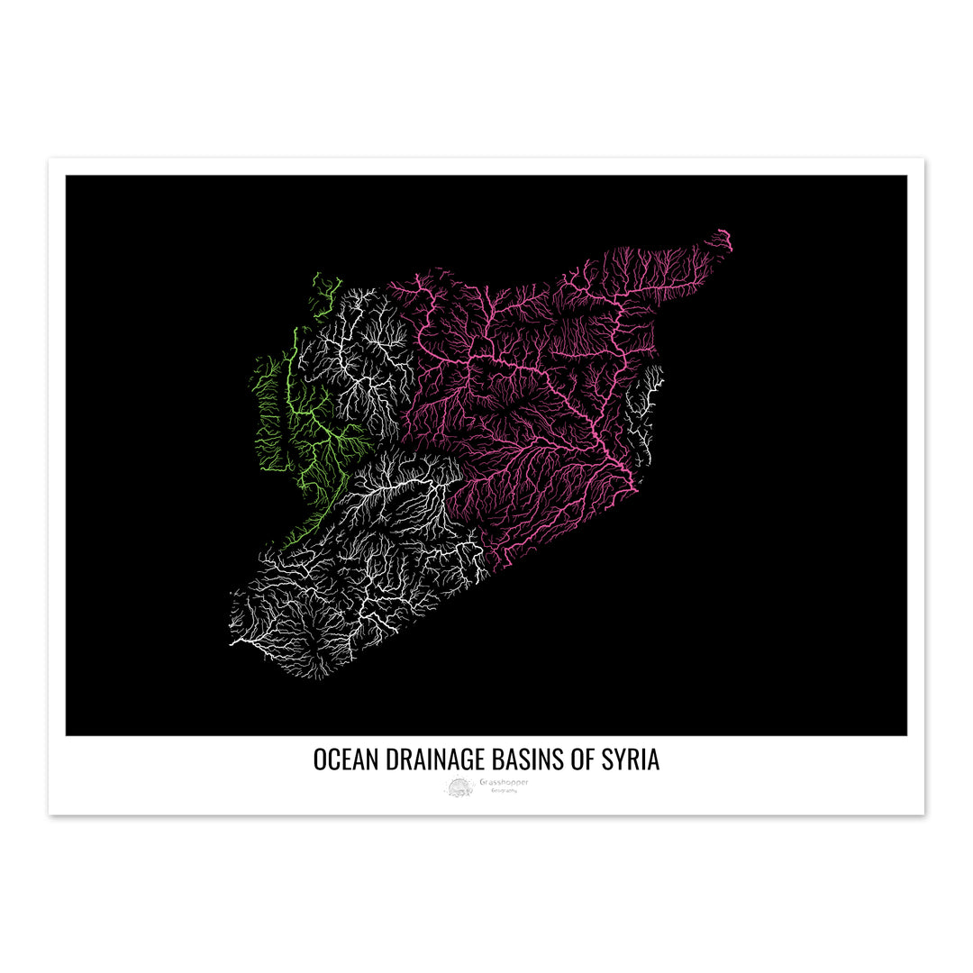 Syria Ocean Drainage Basin Map Black V1 Fine Art Print