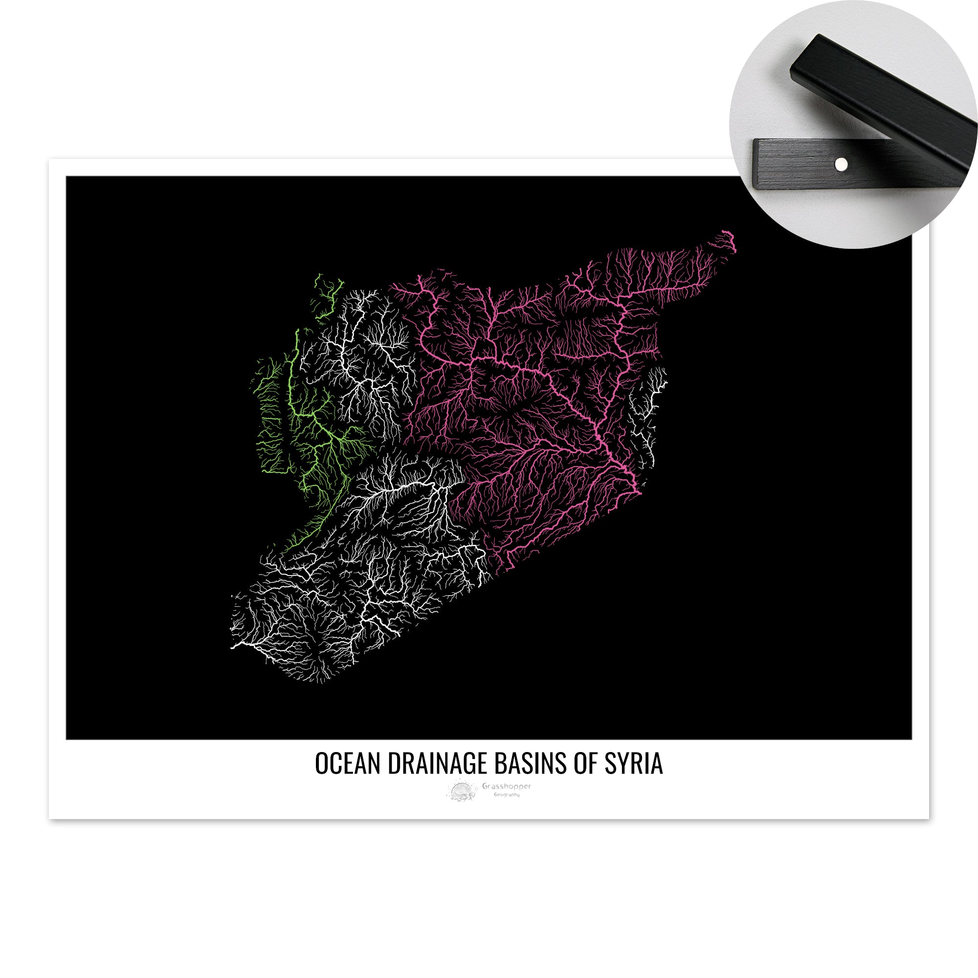 Syria Ocean Drainage Basin Map Black V1 Fine Art Print With Hange