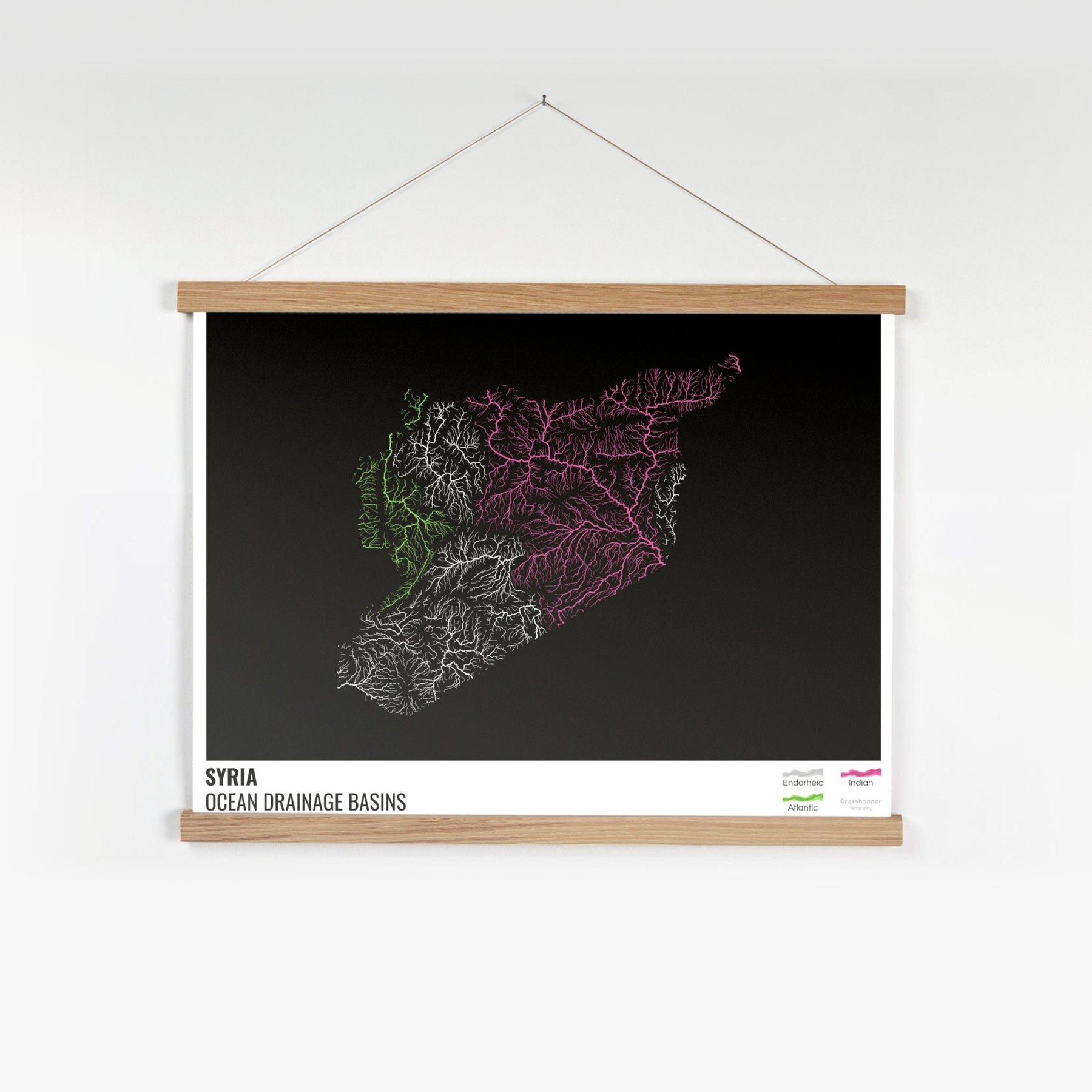 Syria Ocean Drainage Basin Map Black With Legend V1 Fine Art Prin