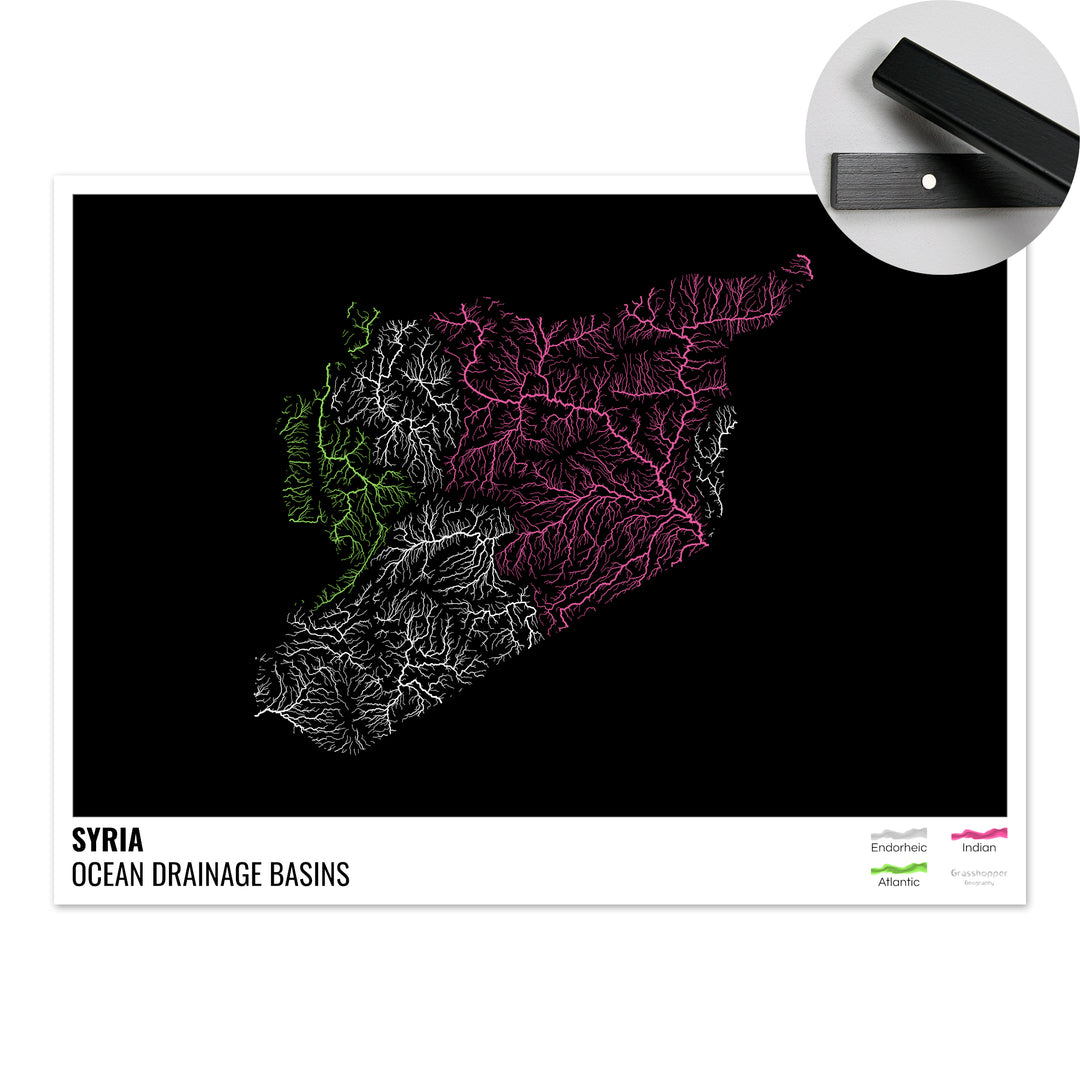 Syria Ocean Drainage Basin Map Black With Legend V1 Fine Art Prin