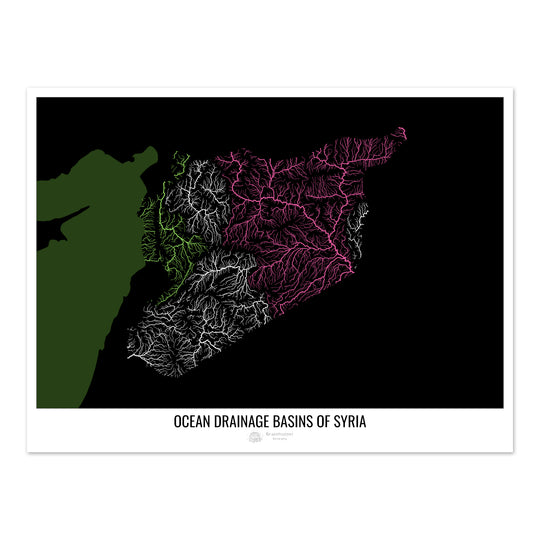 Syria Ocean Drainage Basin Map Black V2 Photo Art Print