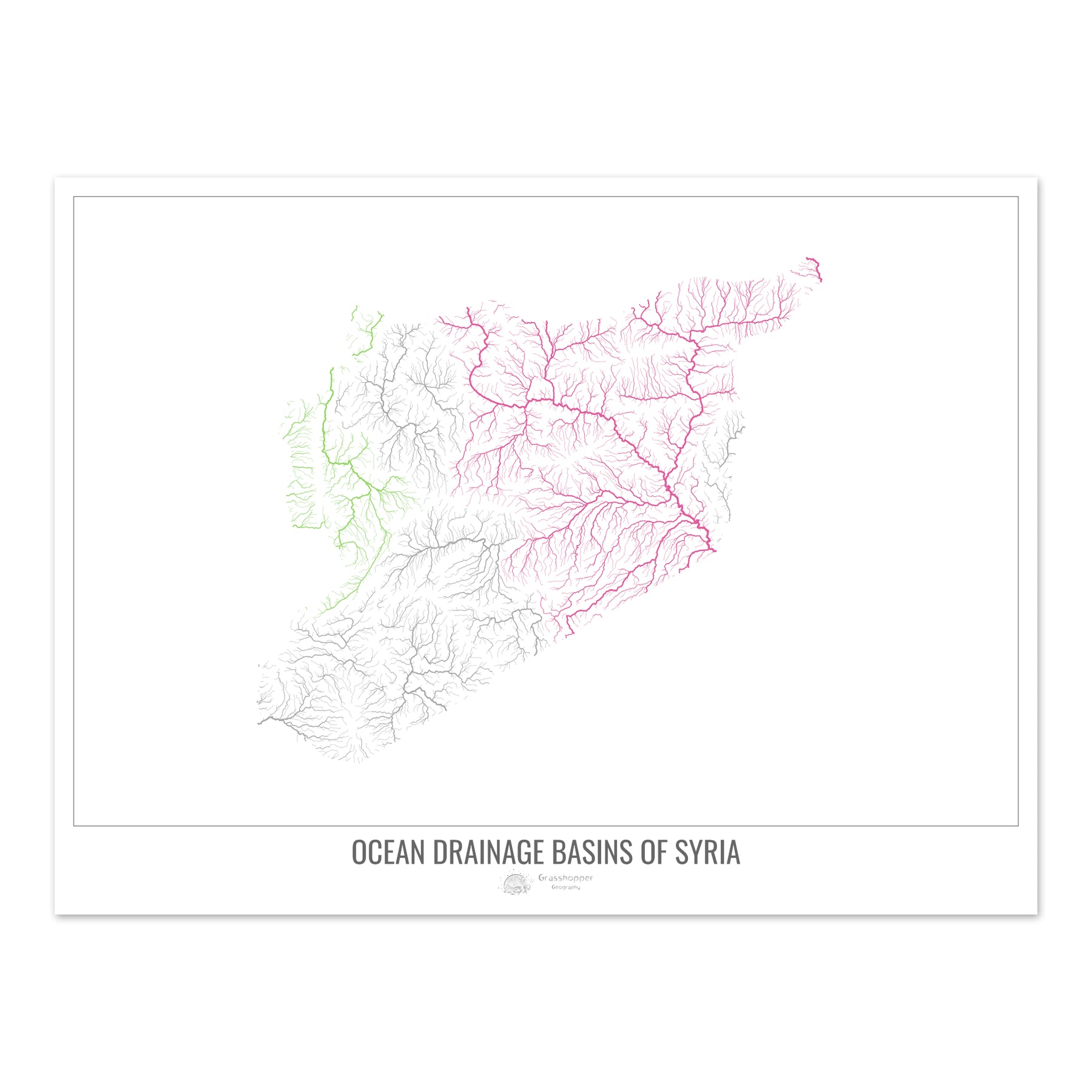 Syria Ocean Drainage Basin Map White V1 Fine Art Print
