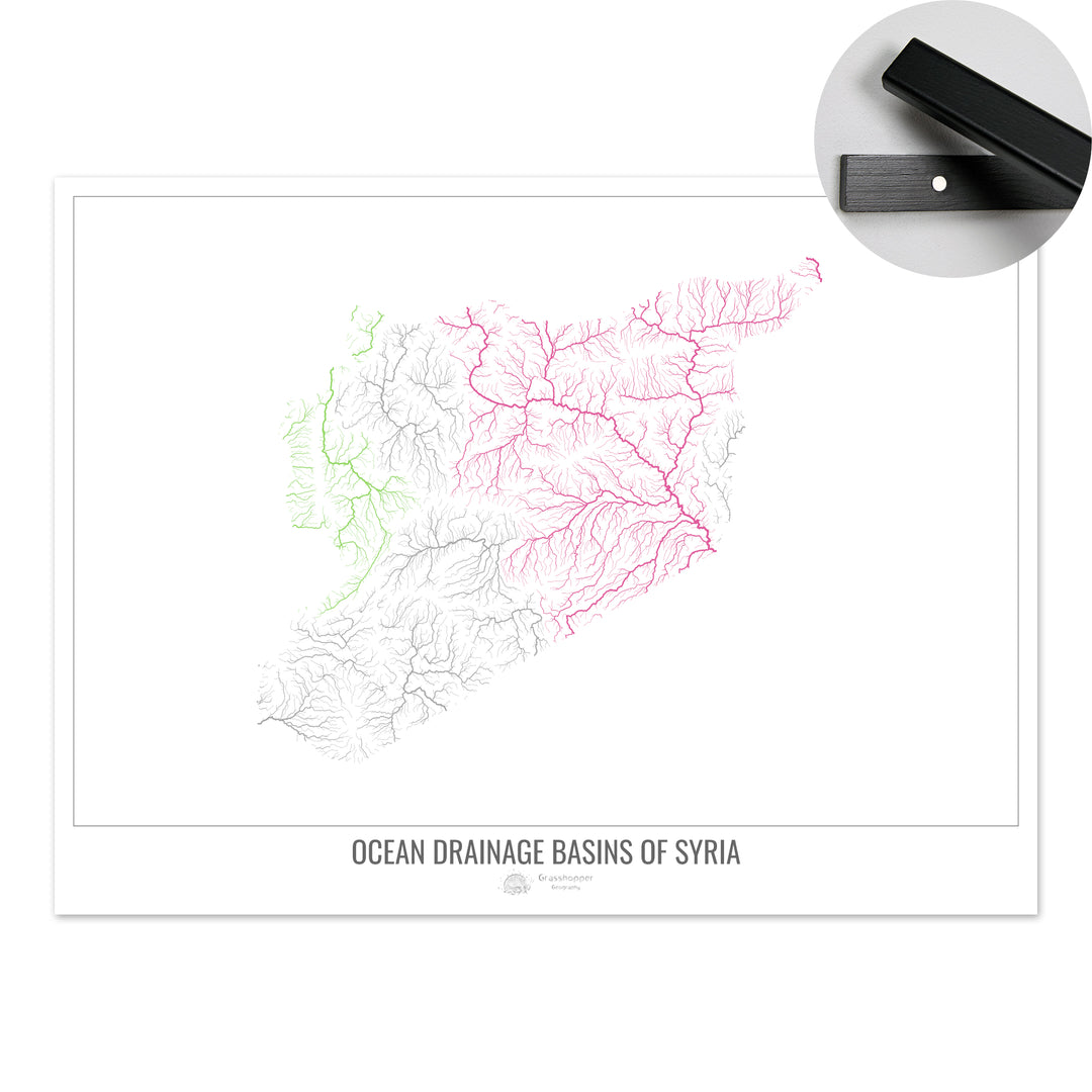 Syria Ocean Drainage Basin Map White V1 Fine Art Print With Hange
