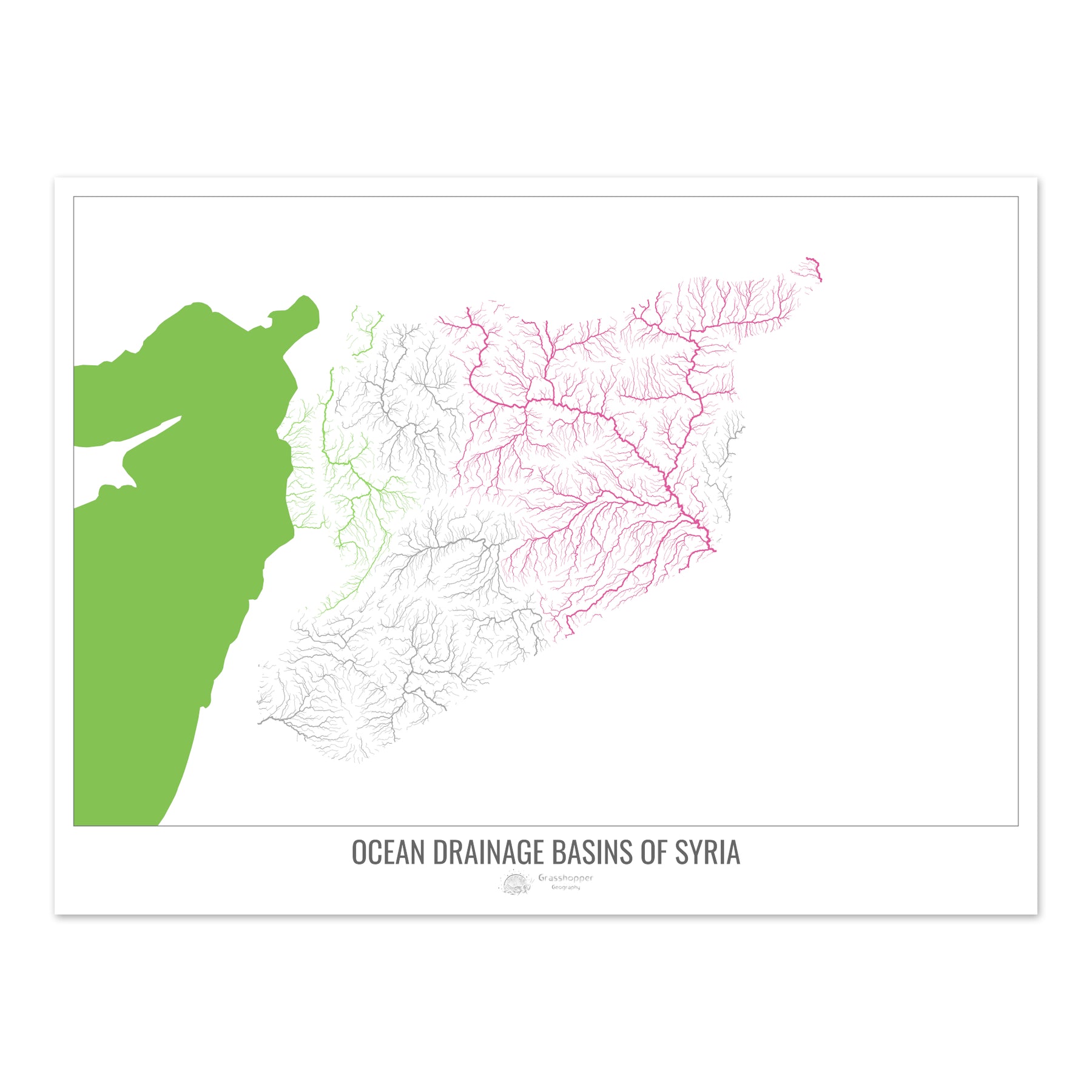 Syria Ocean Drainage Basin Map White V2 Fine Art Print