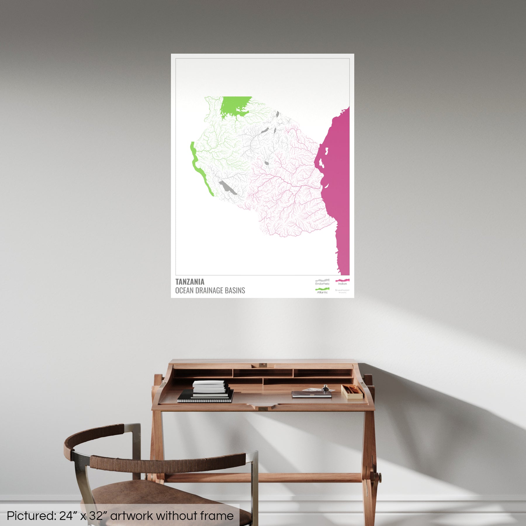 Tanzania - Mapa de la cuenca hidrográfica del océano, blanco con leyen ...