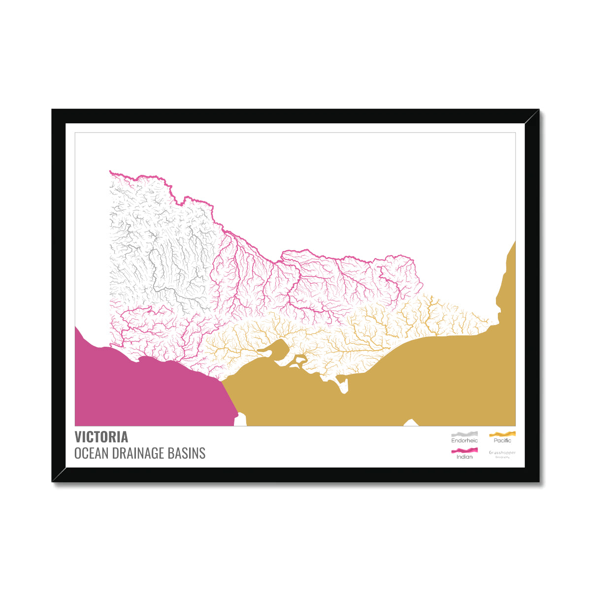 Victoria Ocean Drainage Basin Map White With Legend V2 Framed Pri