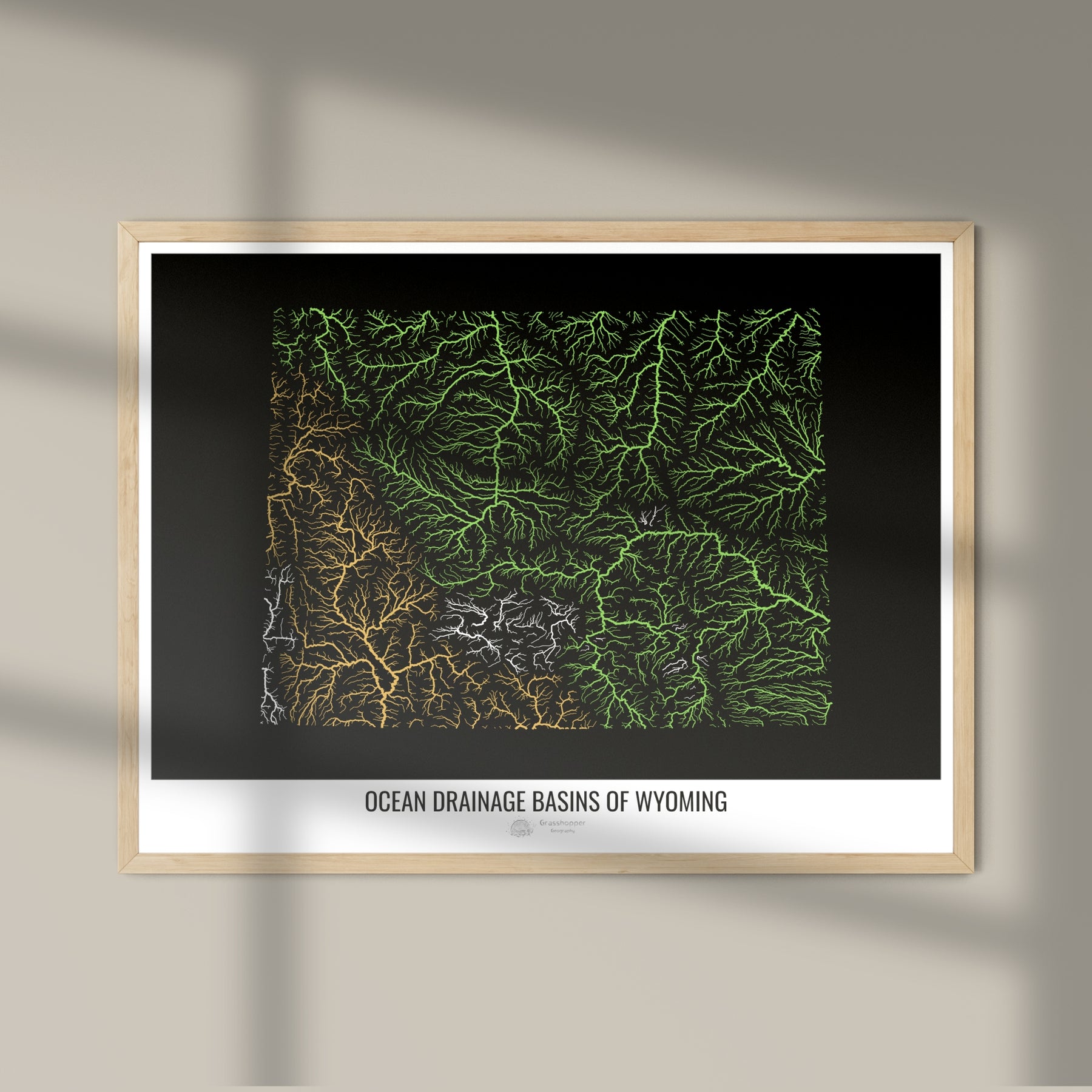 Wyoming Ocean Drainage Basin Map Black V1 Photo Art Print