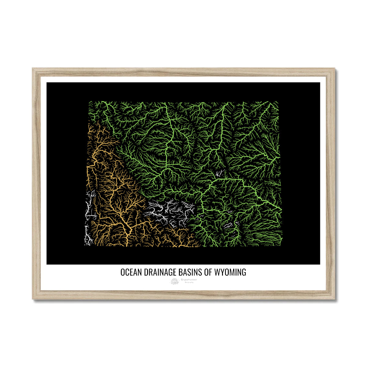 Wyoming Ocean Drainage Basin Map Black V1 Framed Print