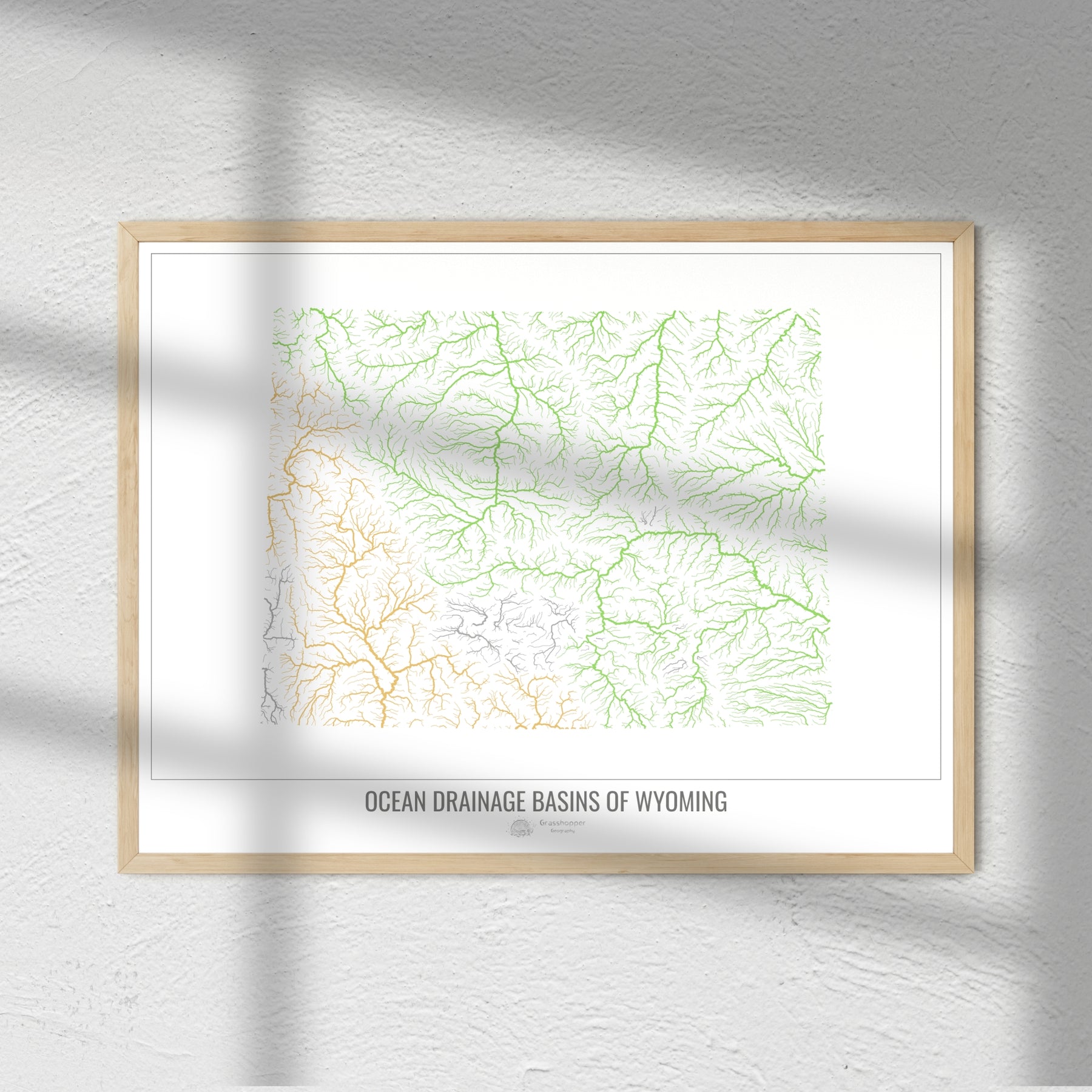 Wyoming - Ocean drainage basin map, white v1 - Fine Art Print ...