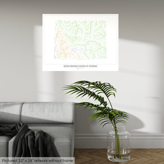 Wyoming - Ocean drainage basin map, white v1 - Fine Art Print ...