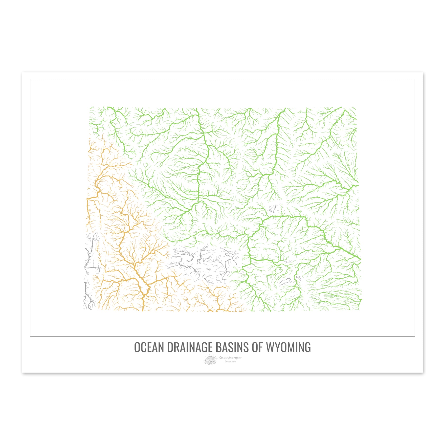 Wyoming - Ocean drainage basin map, white v1 - Fine Art Print ...