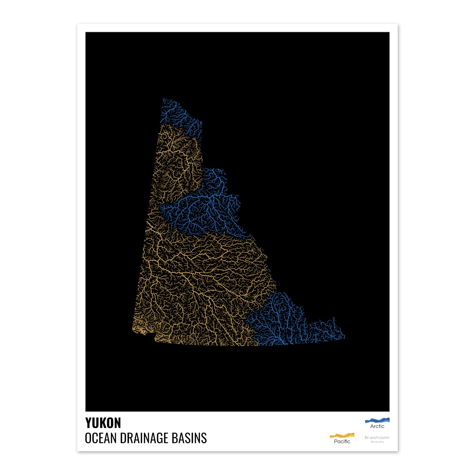 Yukon Ocean Drainage Basin Map Black With Legend V1 Fine Art Prin