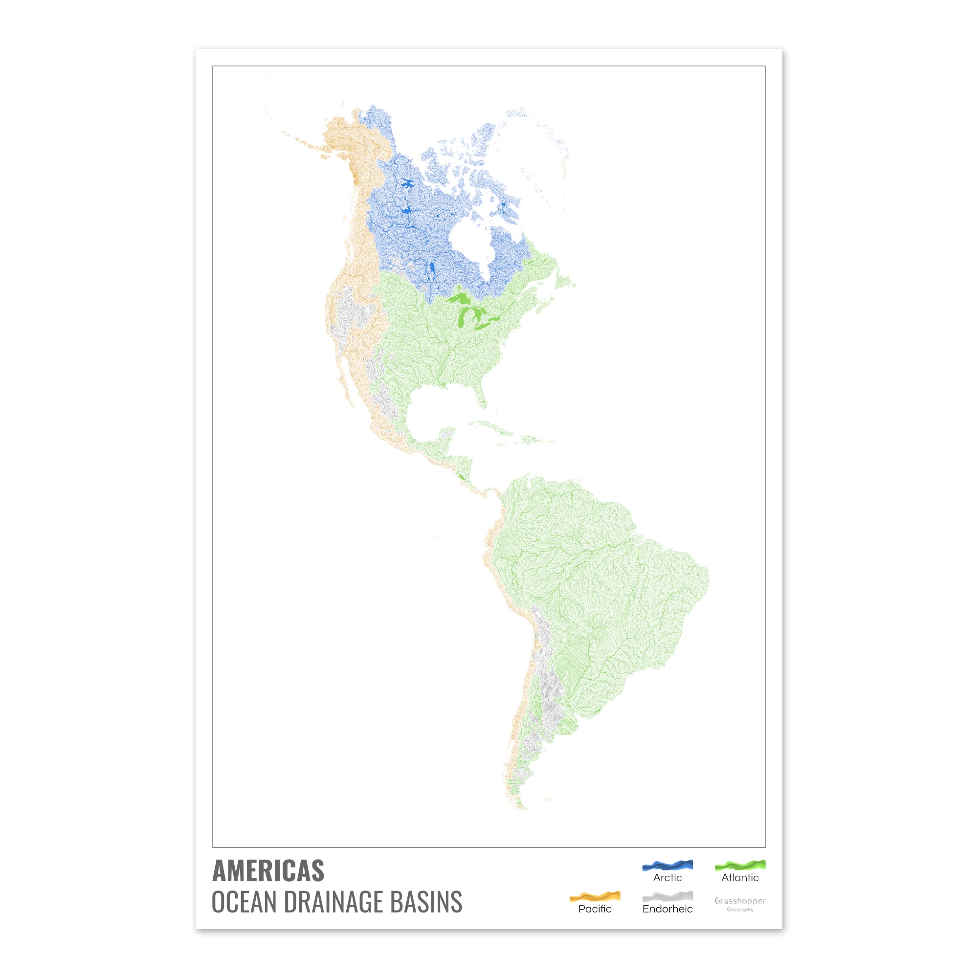 The Americas - Ocean drainage basin map, white with legend v1 - Photo ...