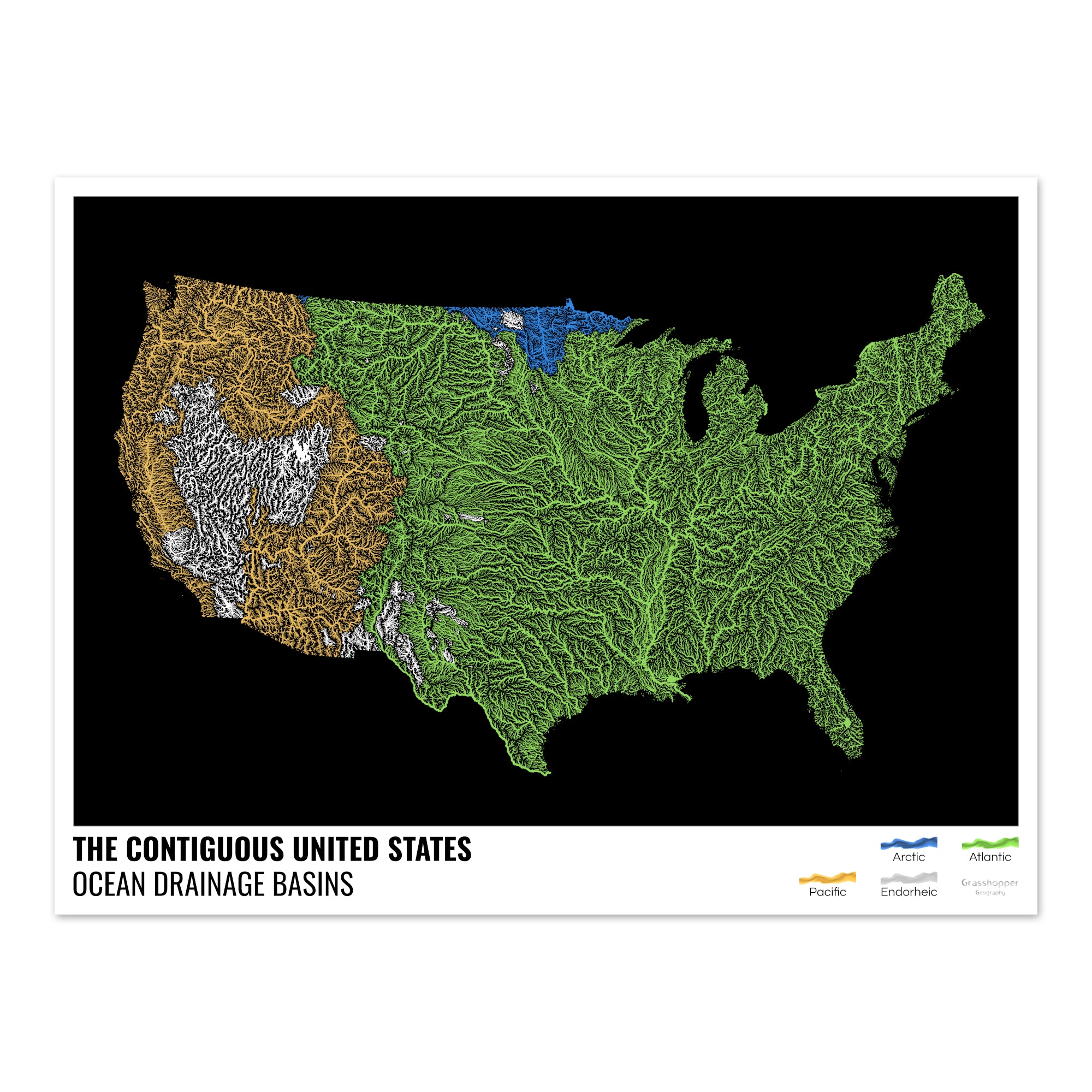 The United States - Ocean drainage basin map, black with legend v1 - F ...