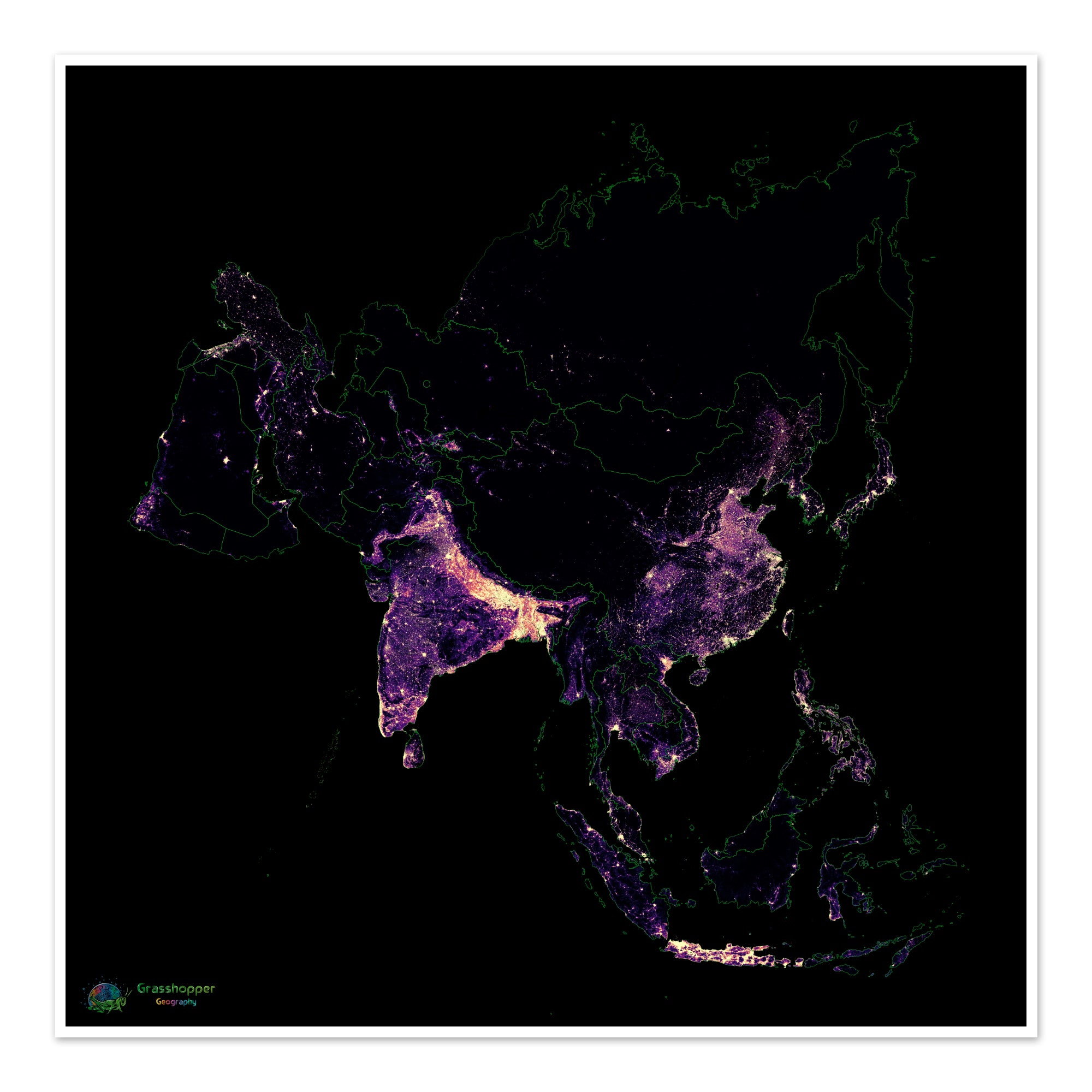 Asia - Population density heatmap - Fine Art Print – Grasshopper Geography