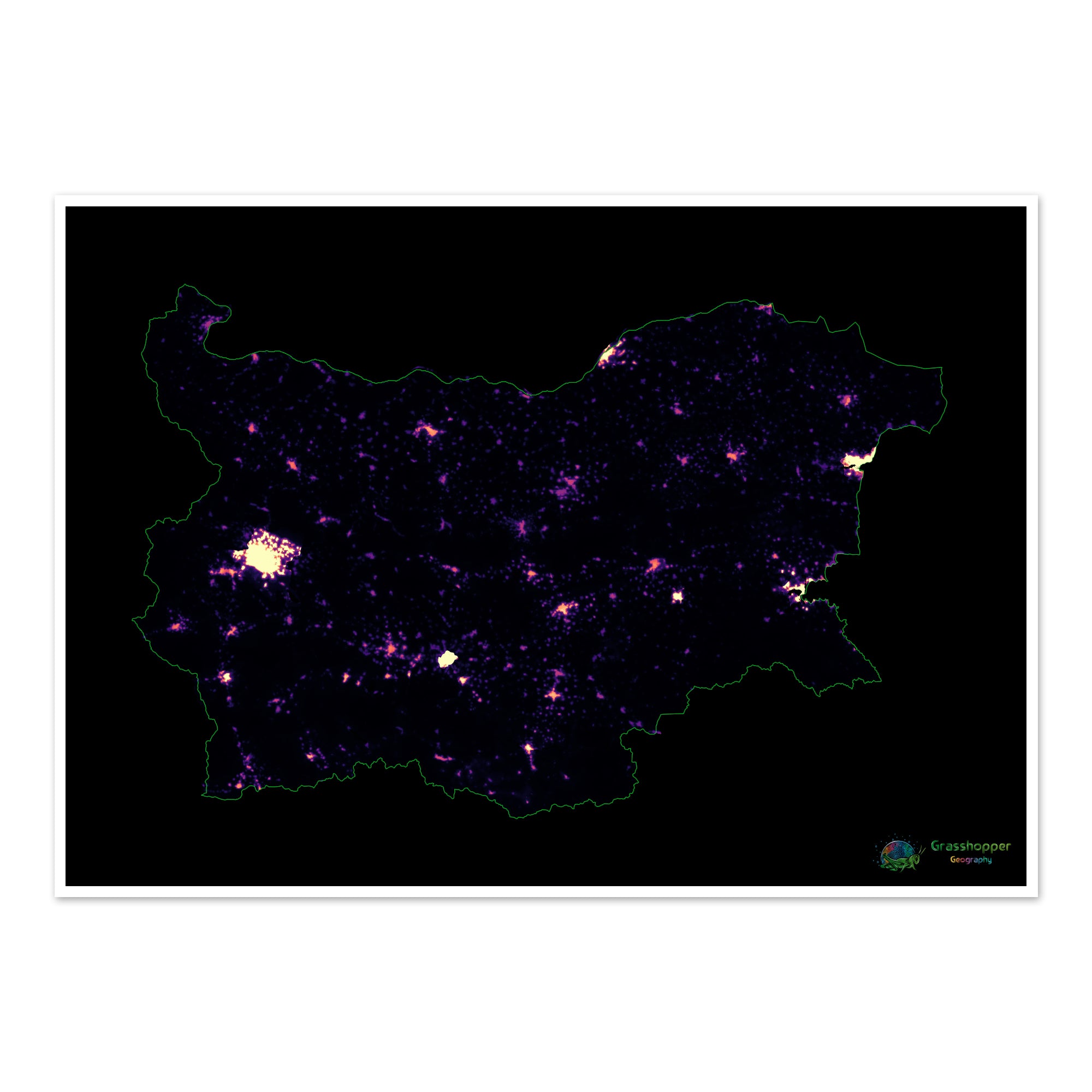 Bulgaria Population Density Heatmap Fine Art Print Grasshopper