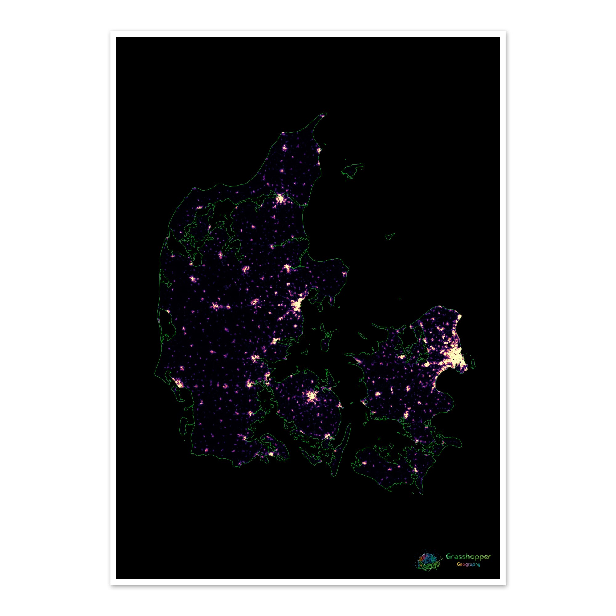 Denmark - Population density heatmap - Fine Art Print – Grasshopper ...