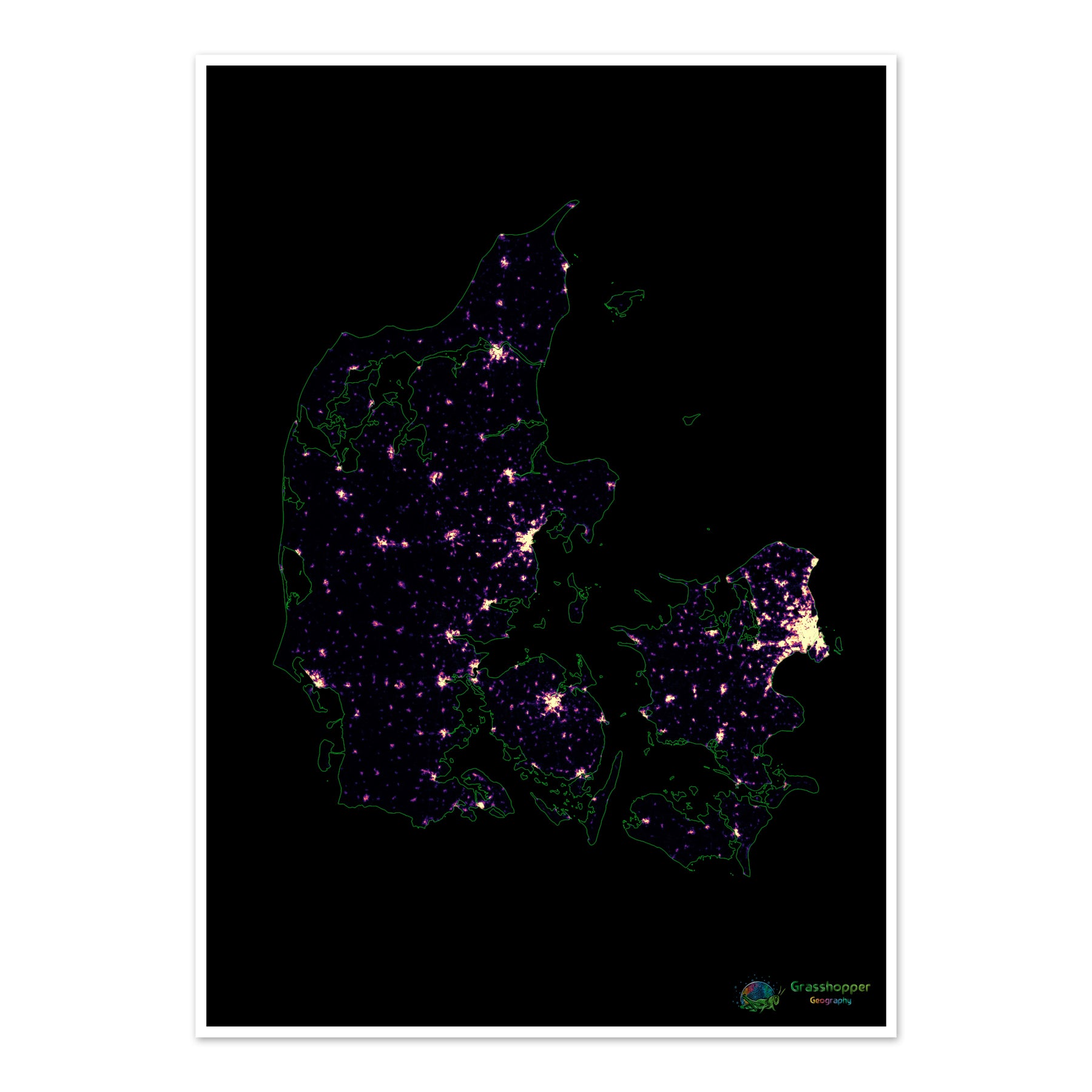Denmark - Population density heatmap - Fine Art Print – Grasshopper ...
