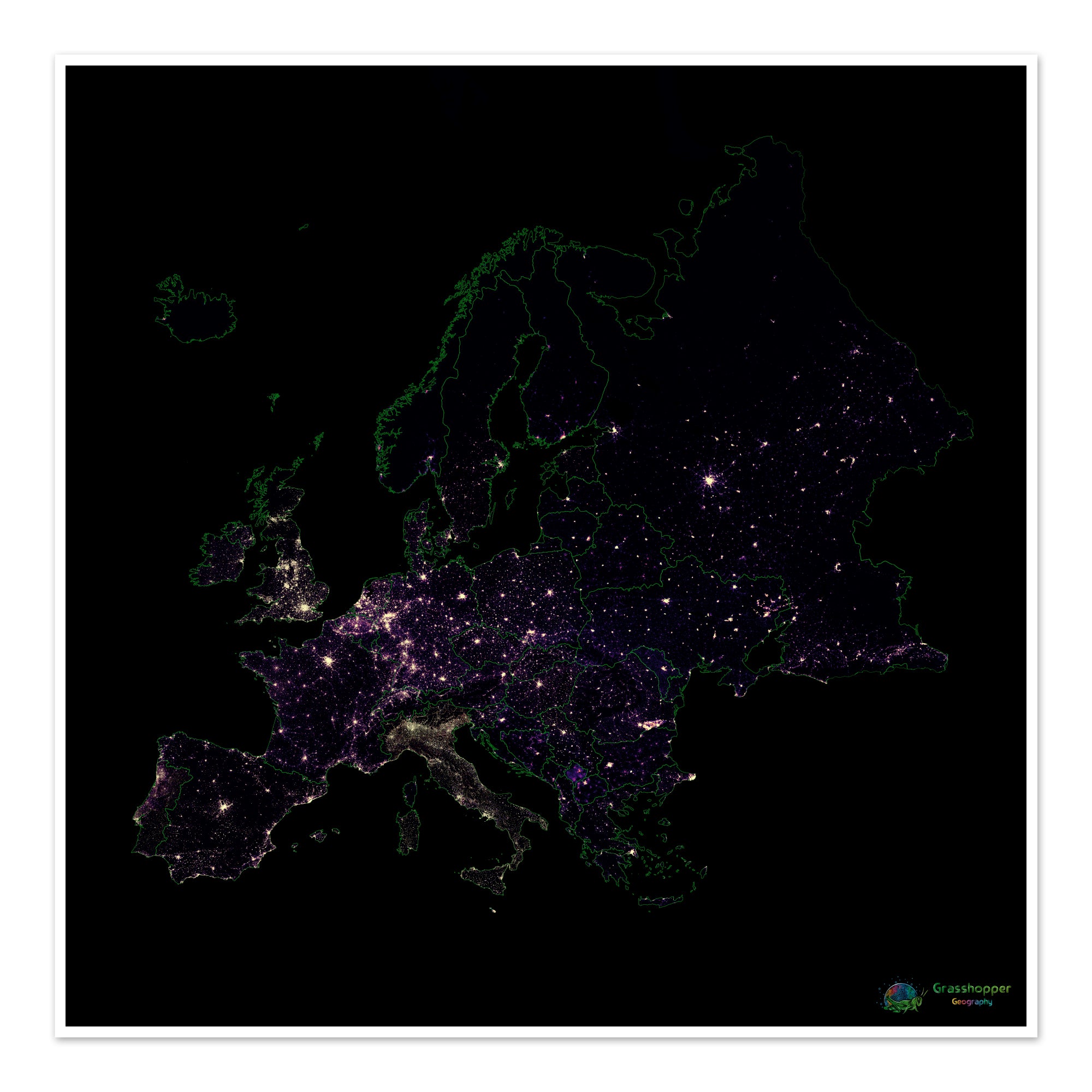 Europe - Population density heatmap - Fine Art Print – Grasshopper ...