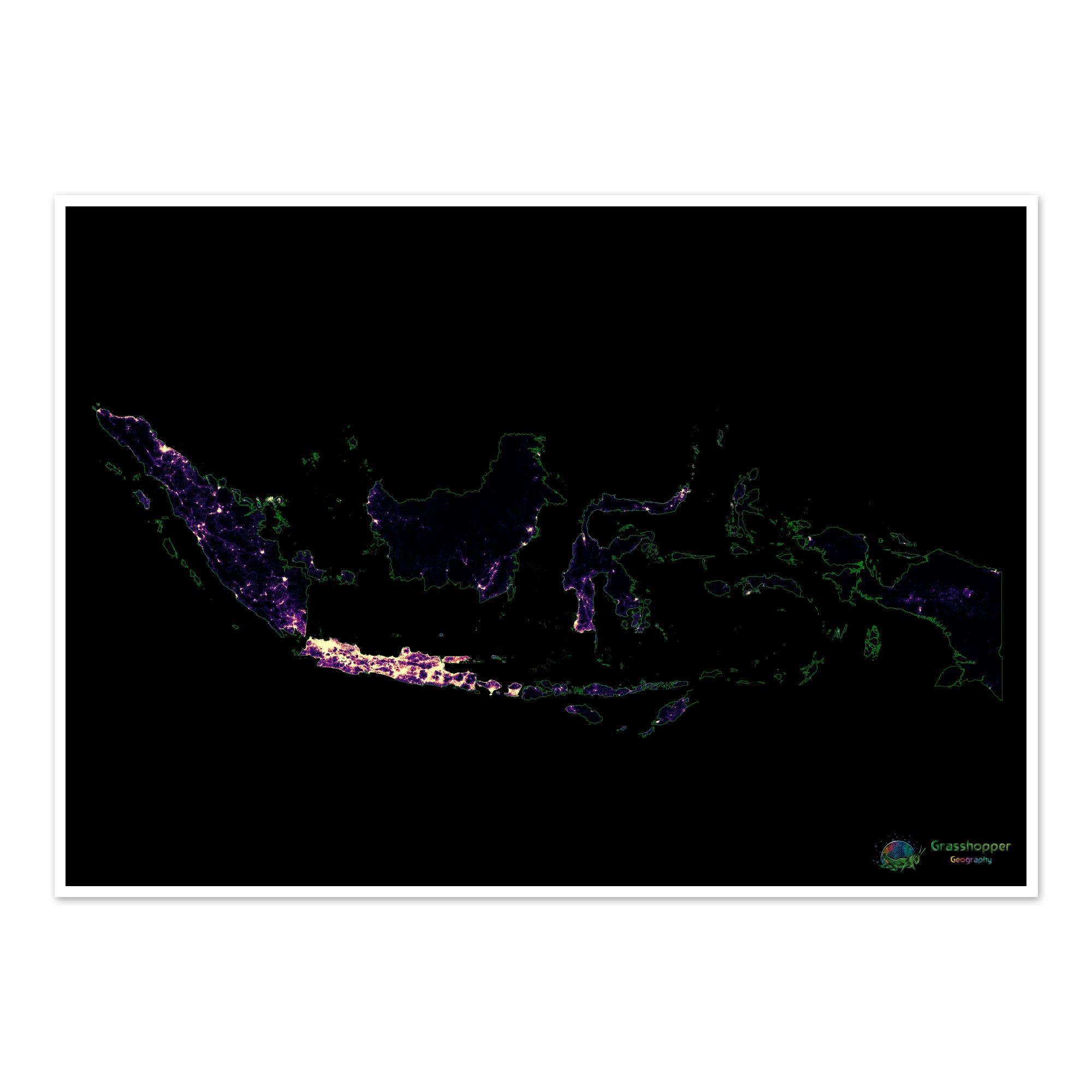 Indonesia - Population density heatmap - Fine Art Print – Grasshopper ...