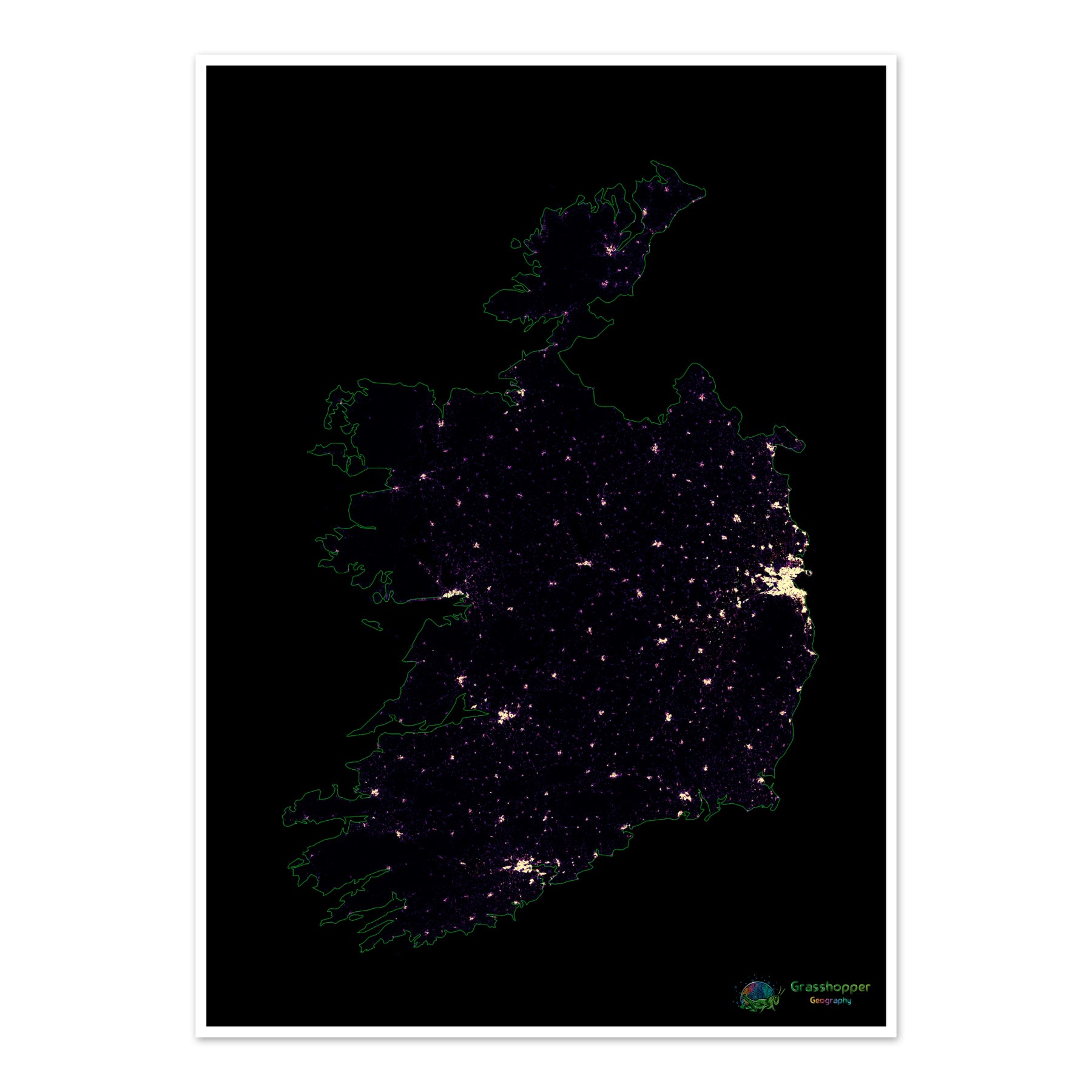 Ireland - Population density heatmap - Fine Art Print – Grasshopper ...