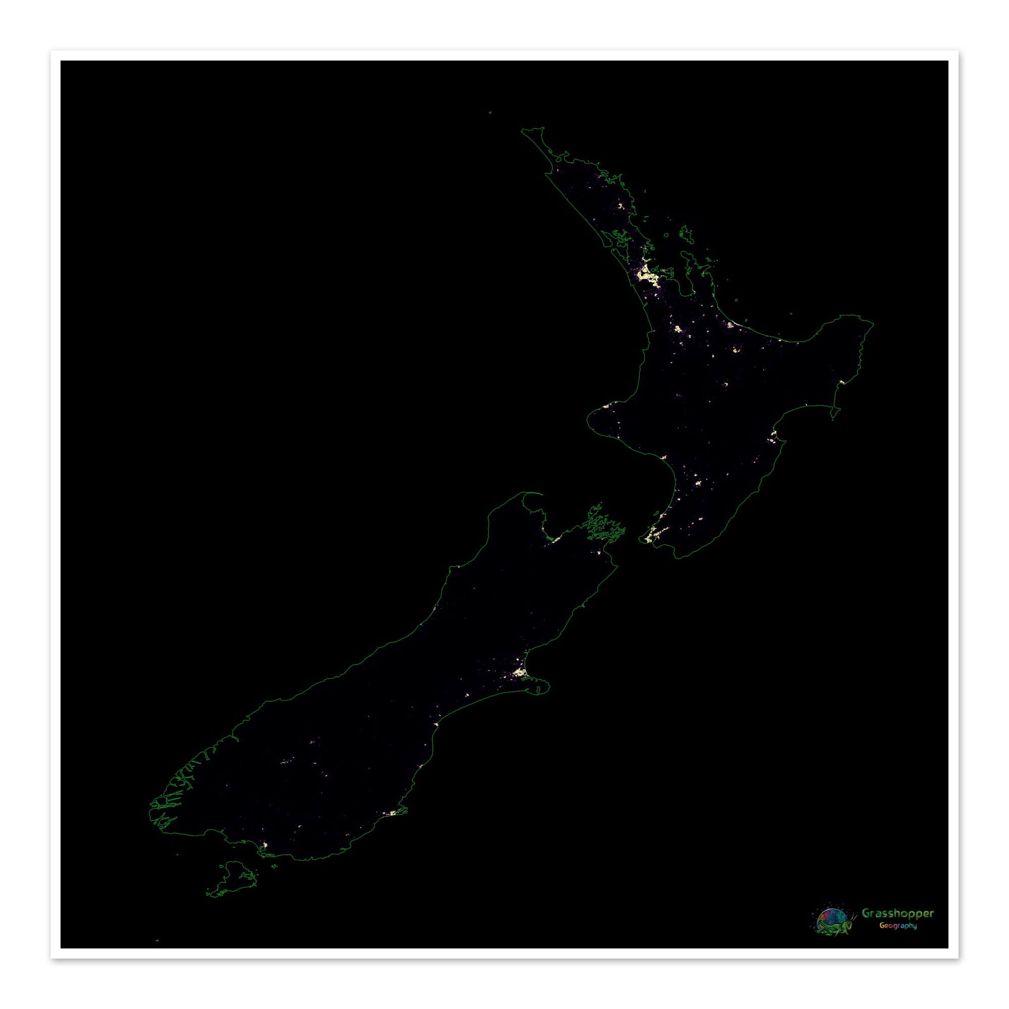 New Zealand - Population density heatmap - Fine Art Print – Grasshopper ...