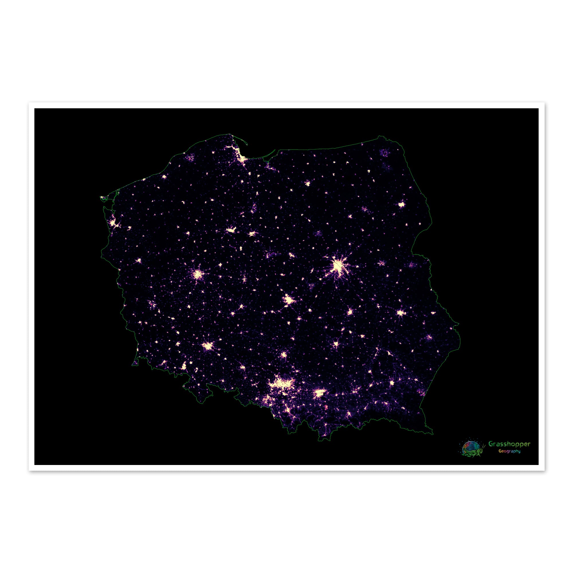Poland Population Density Heatmap Fine Art Print Grasshopper