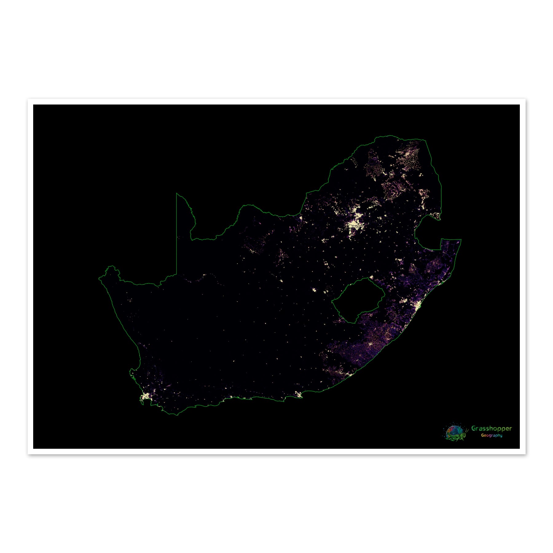 South Africa - Population density heatmap - Fine Art Print ...