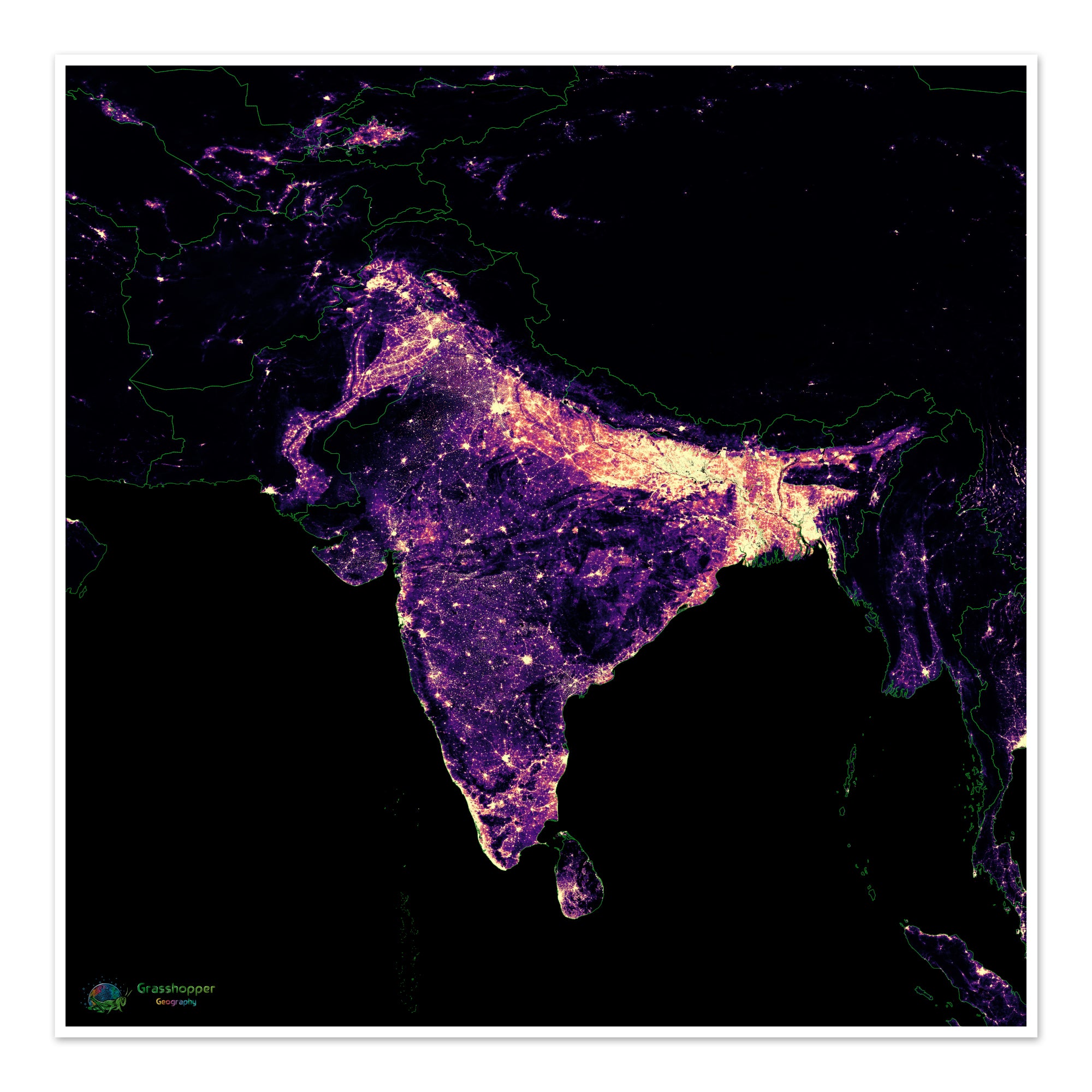 South Asia - Population density heatmap - Fine Art Print – Grasshopper ...