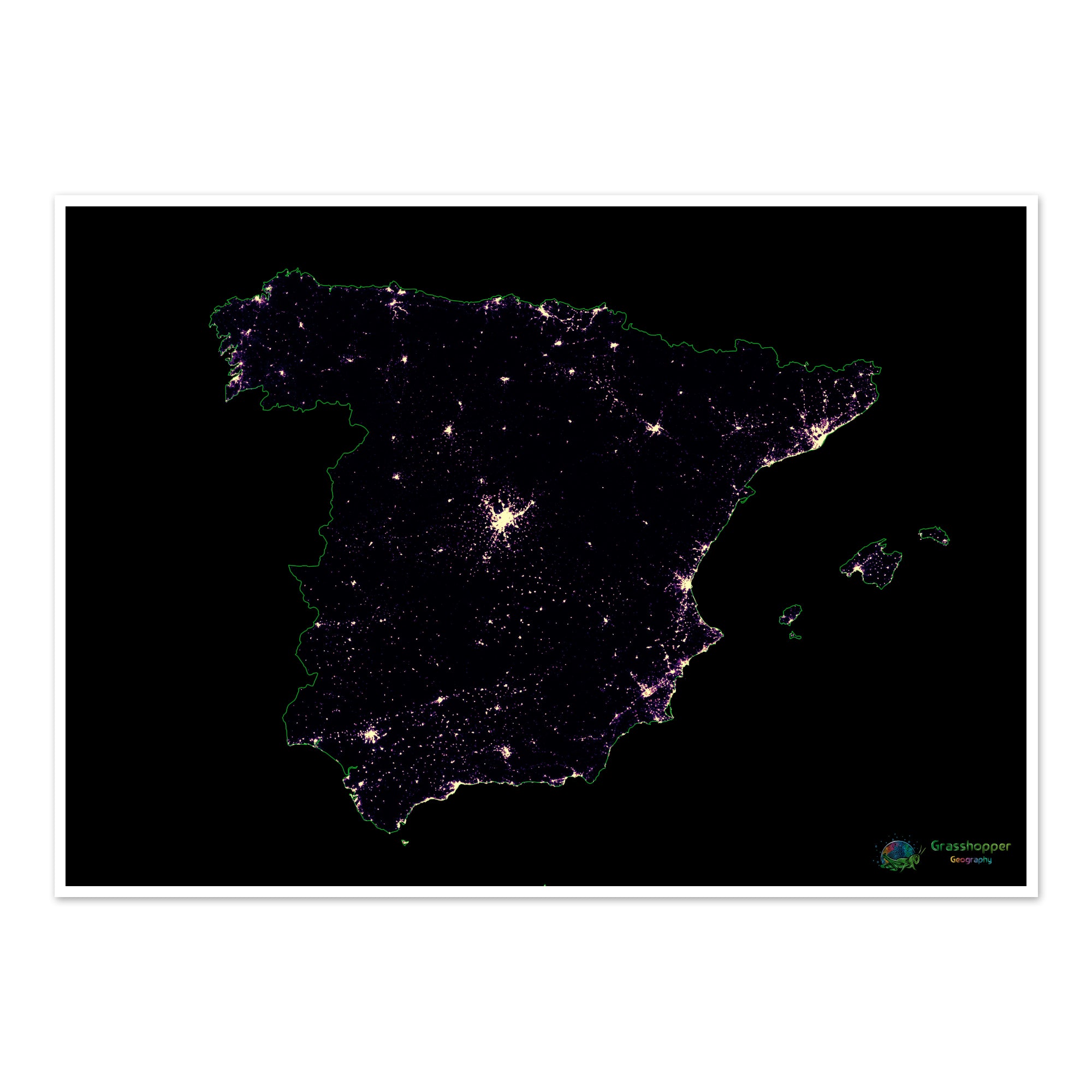 Spain - Population density heatmap - Fine Art Print – Grasshopper Geography