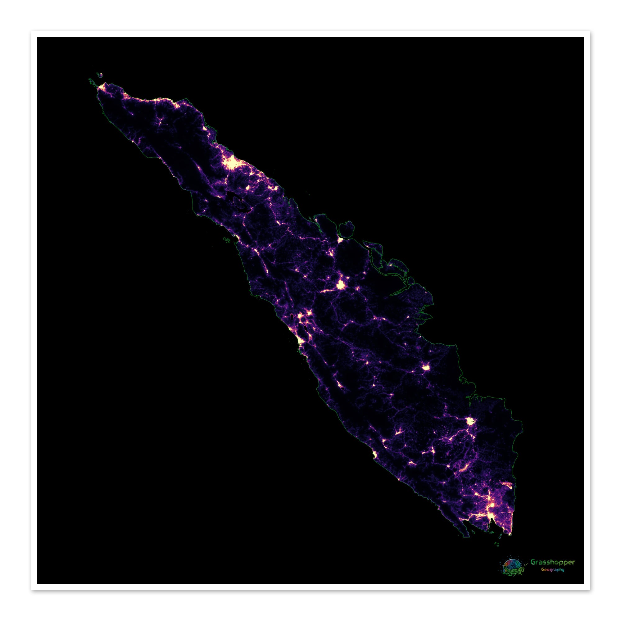 Sumatra - Population density heatmap - Fine Art Print – Grasshopper ...