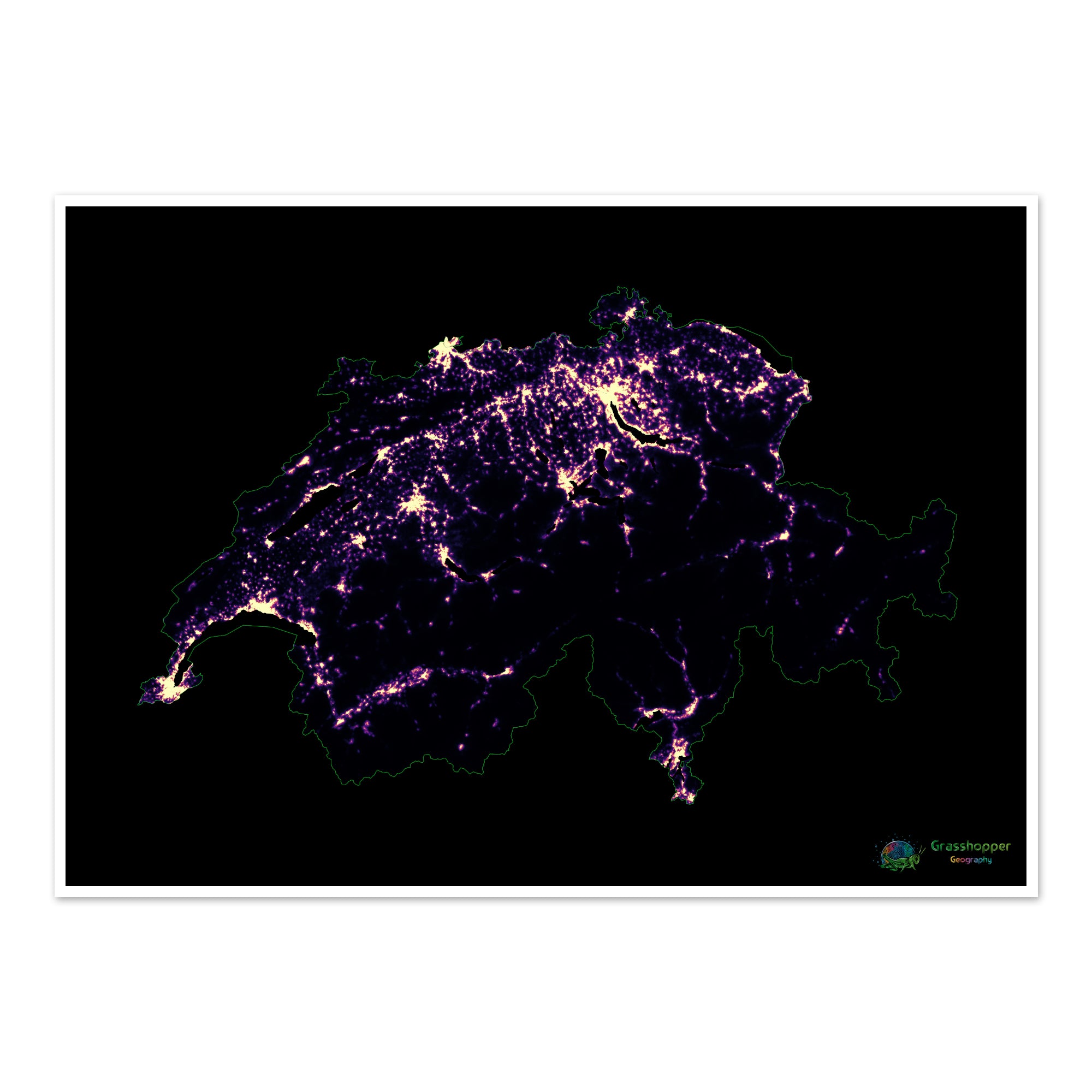 Switzerland - Population density heatmap - Fine Art Print – Grasshopper ...