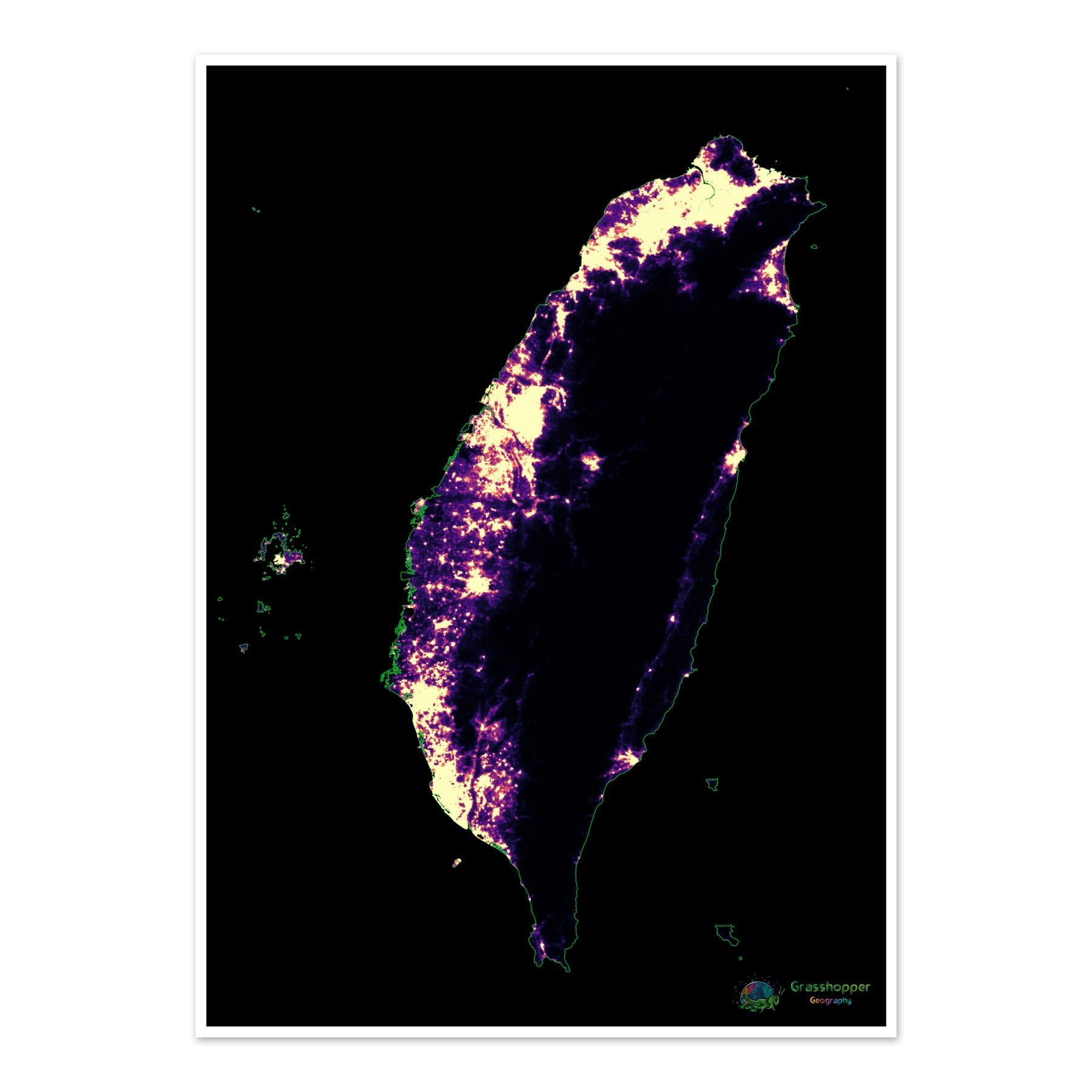 Taiwan - Population density heatmap - Fine Art Print – Grasshopper ...