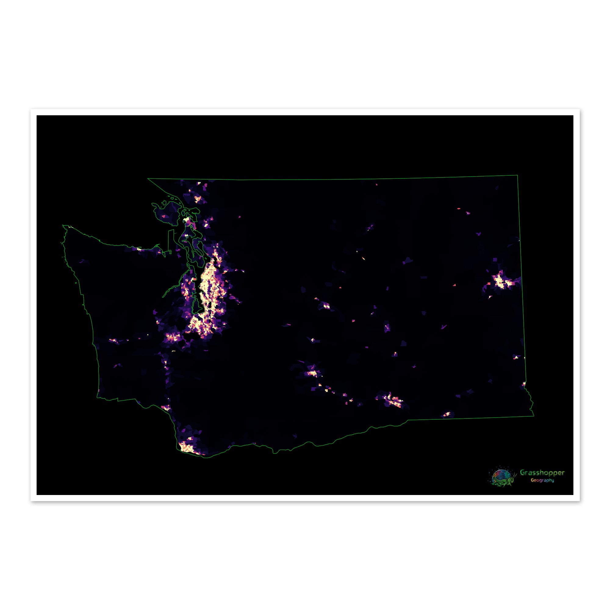 Washington - Population density heatmap - Fine Art Print – Grasshopper ...