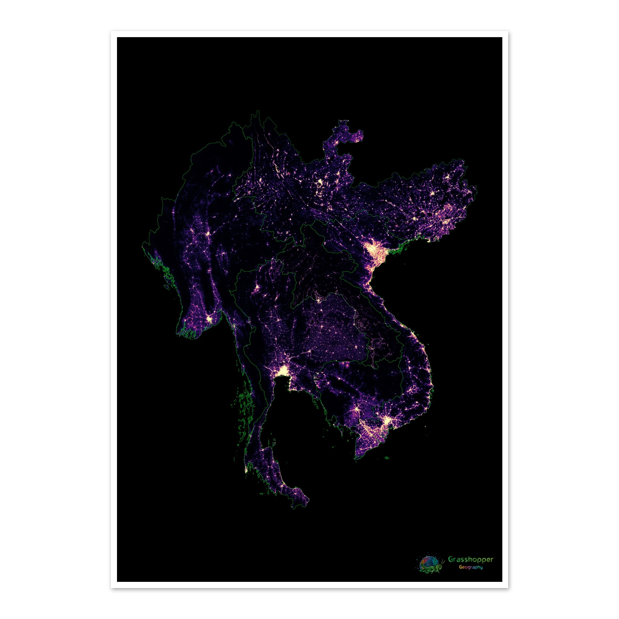 The Greater Mekong Subregion - Population density heatmap - Fine Art P ...