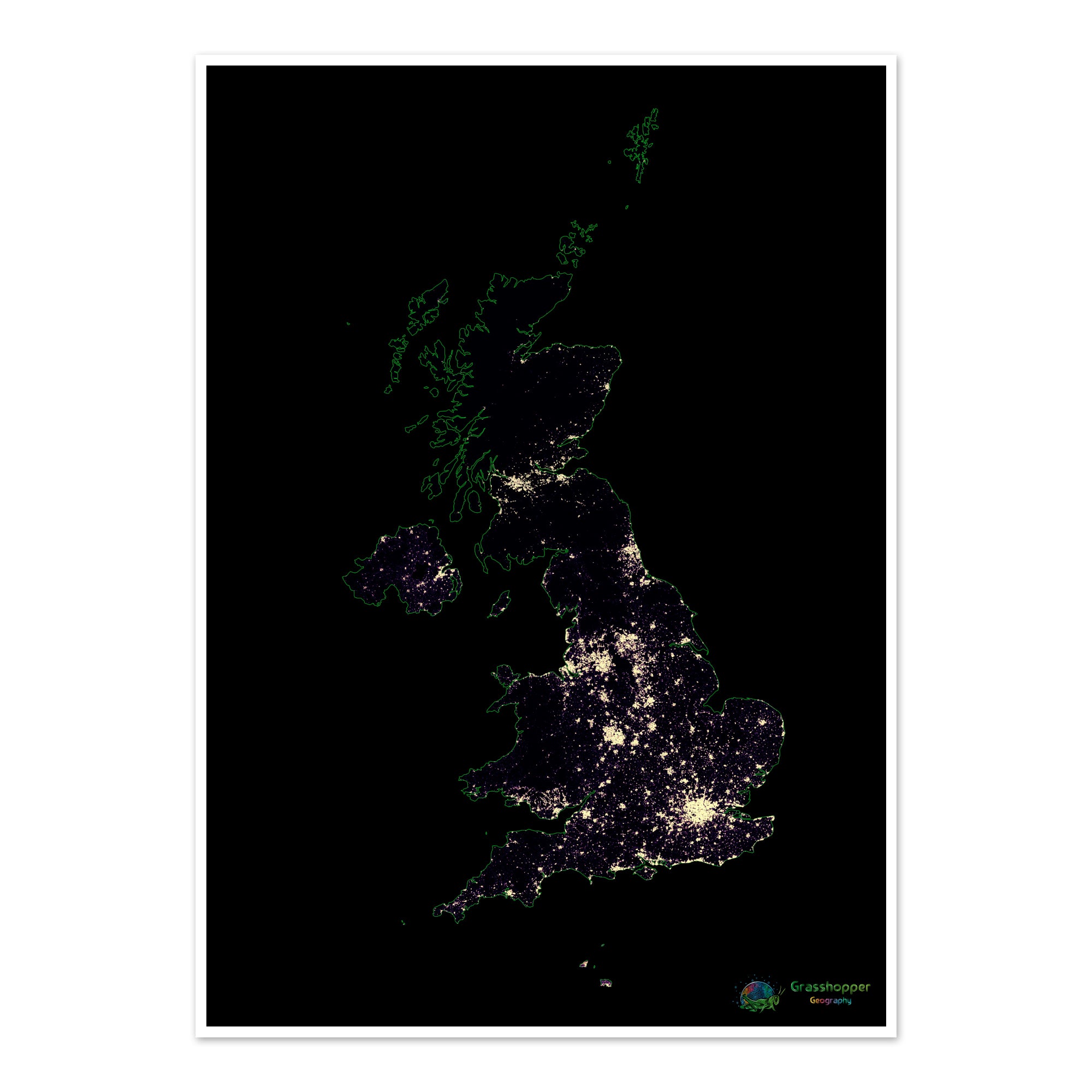 The United Kingdom - Population density heatmap - Fine Art Print ...