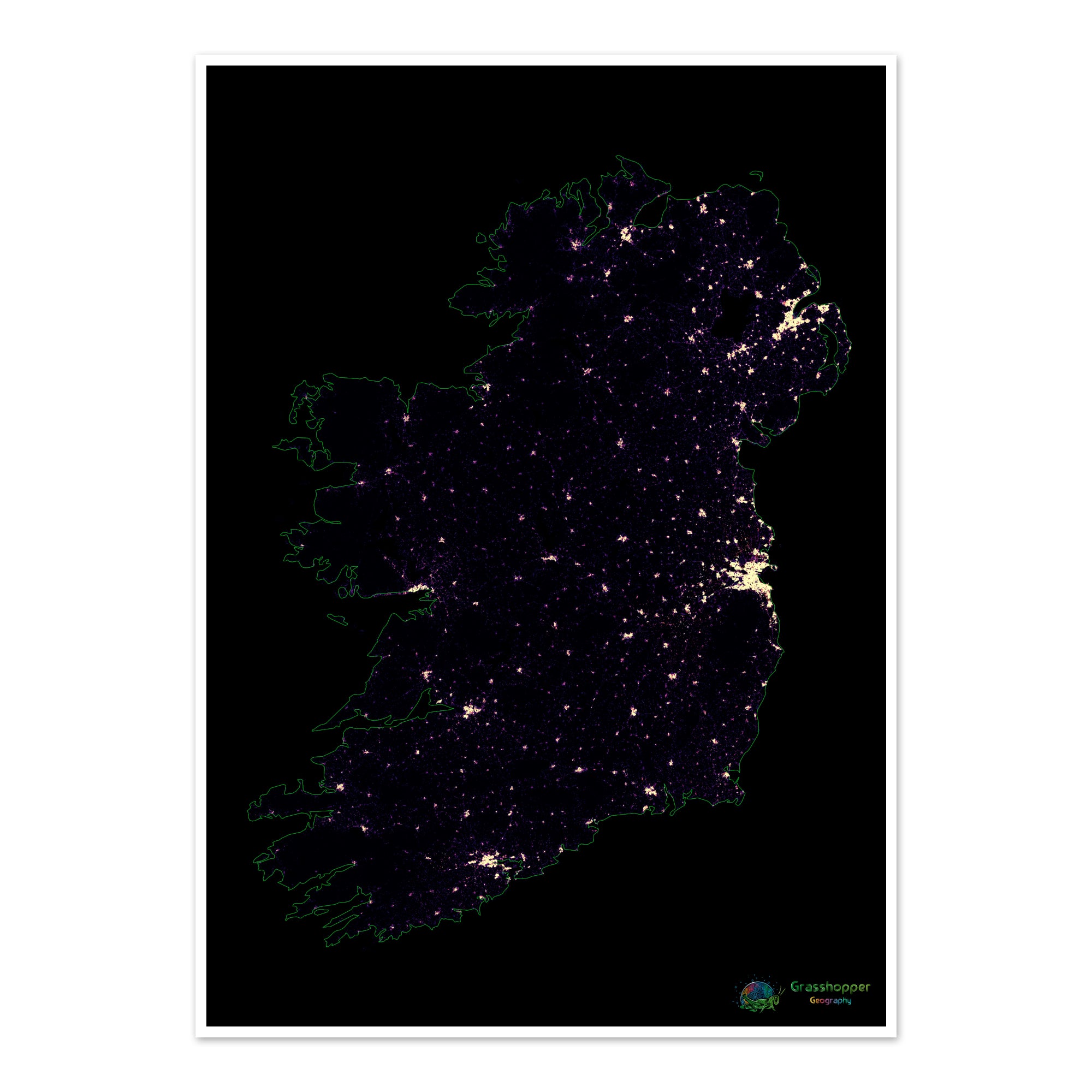 The island of Ireland - Population density heatmap - Fine Art Print ...