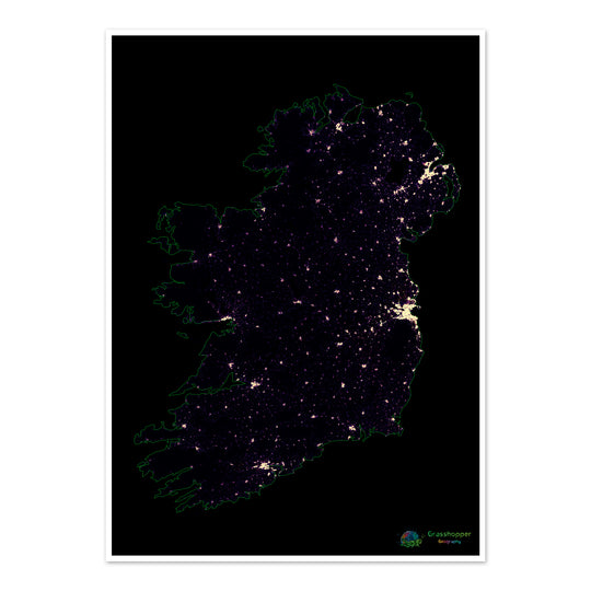 The island of Ireland - Population density heatmap - Fine Art Print ...