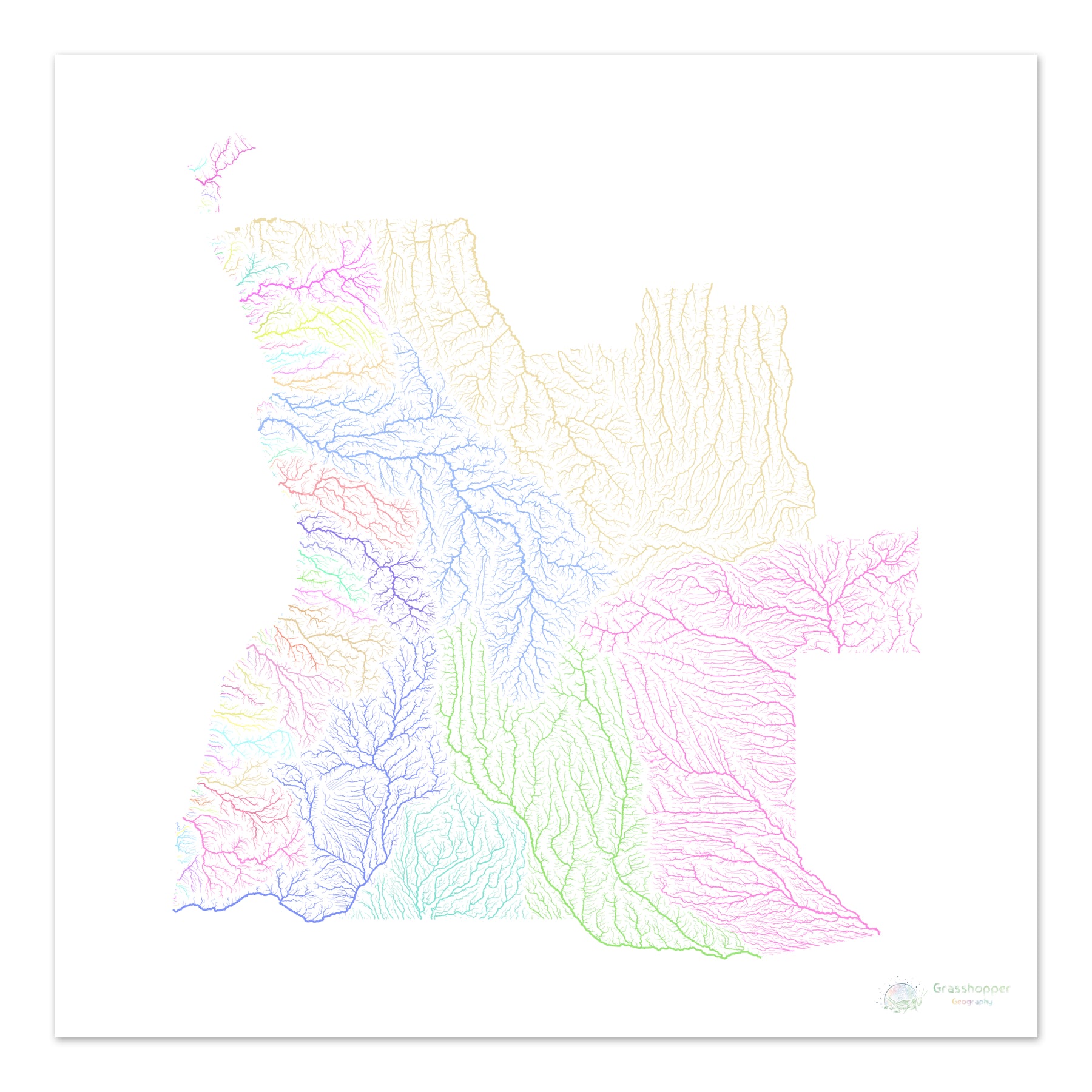 Angola River Basin Map Pastel On White Fine Art Print