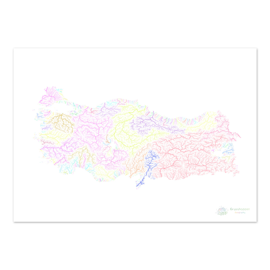 Turkey River Basin Map Pastel On White Fine Art Print