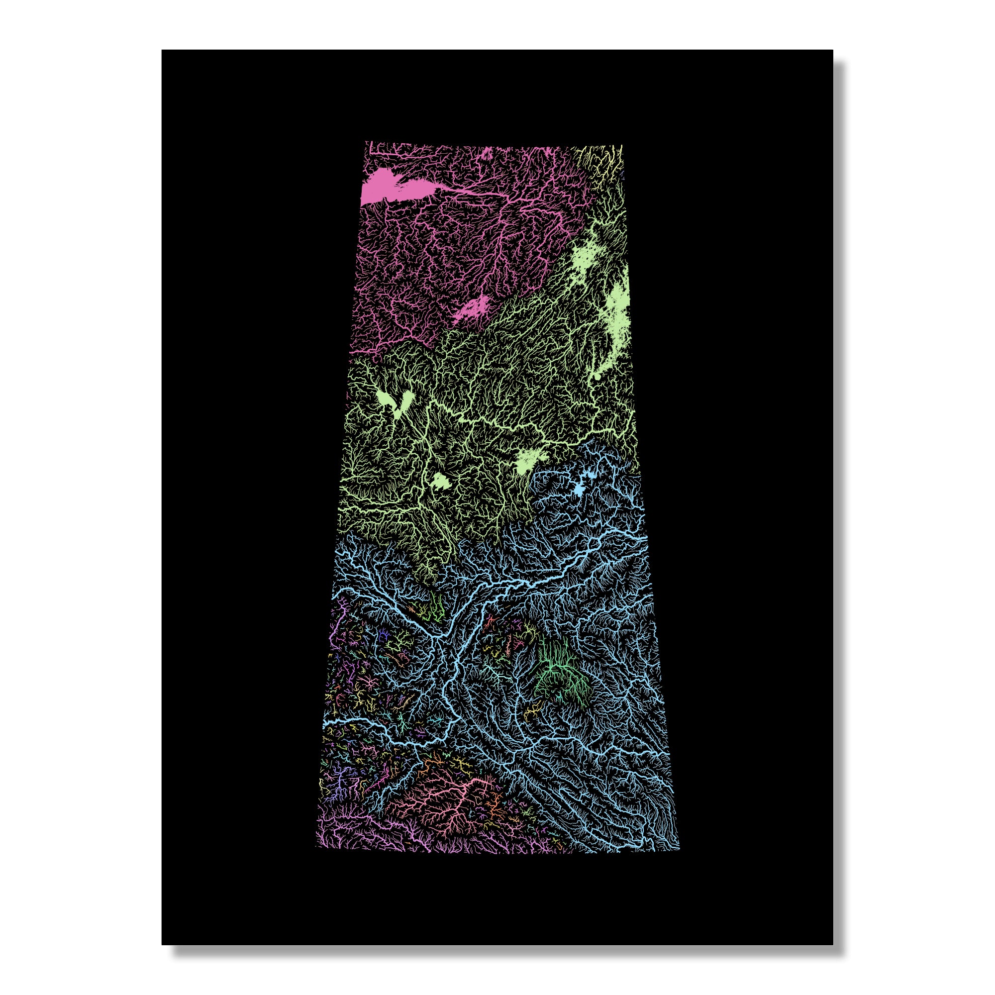 Saskatchewan Watershed Map Print - Premium Pastel Wall Art Gift ...
