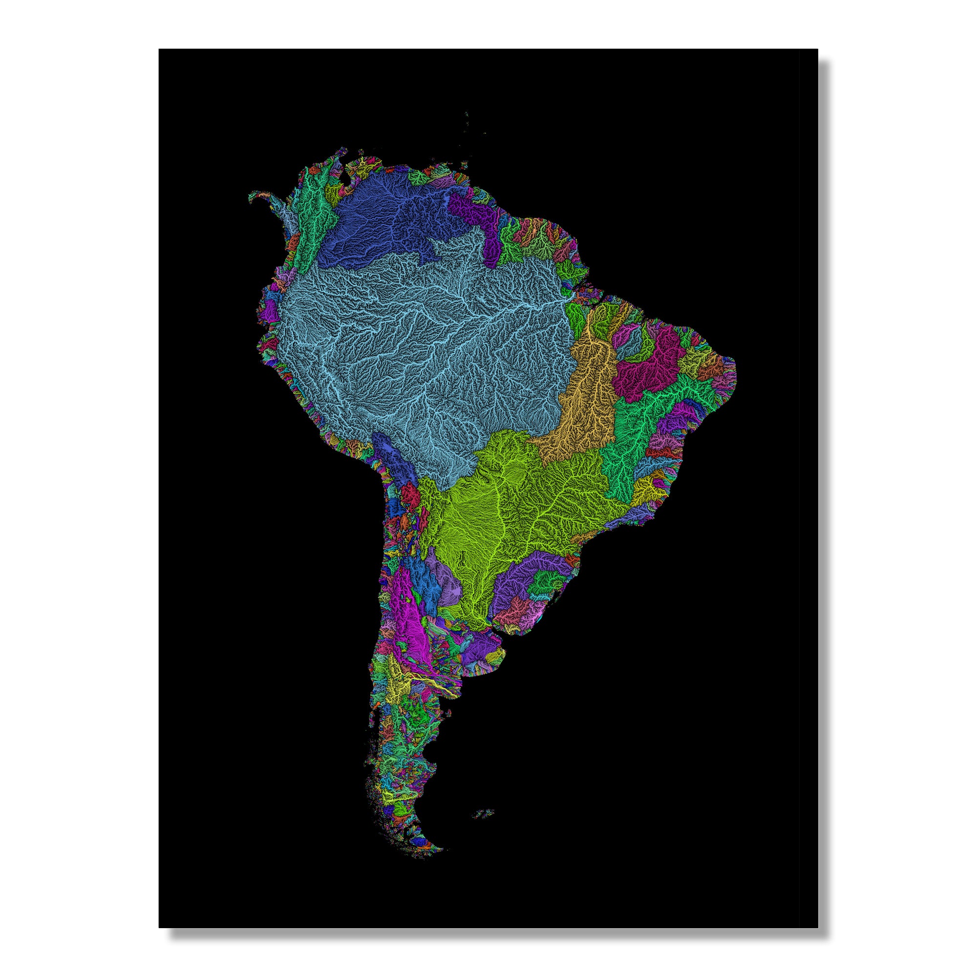 South America - River basin map, rainbow colours - Wall Art ...