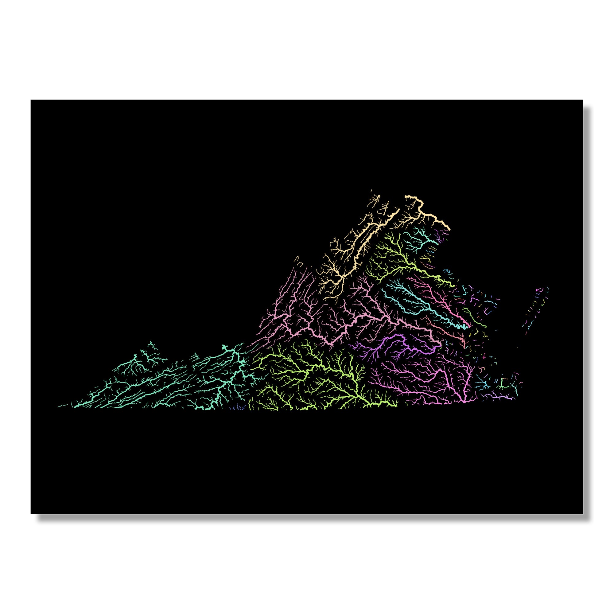 Virginia Watershed Map Print - Premium Pastel Wall Art Gift ...