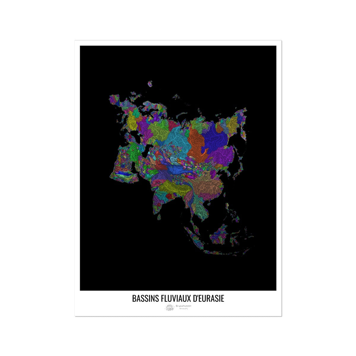 CUSTOM River basin map of Eurasia - French Photo Art Print ...