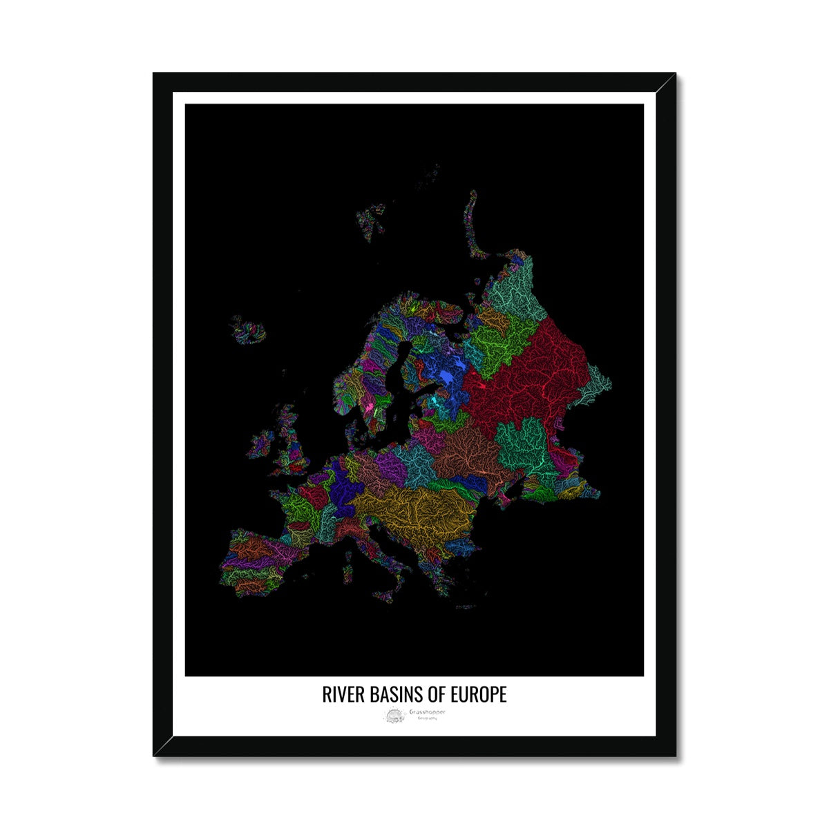 CUSTOM Europe River basin map Framed Print – Grasshopper Geography