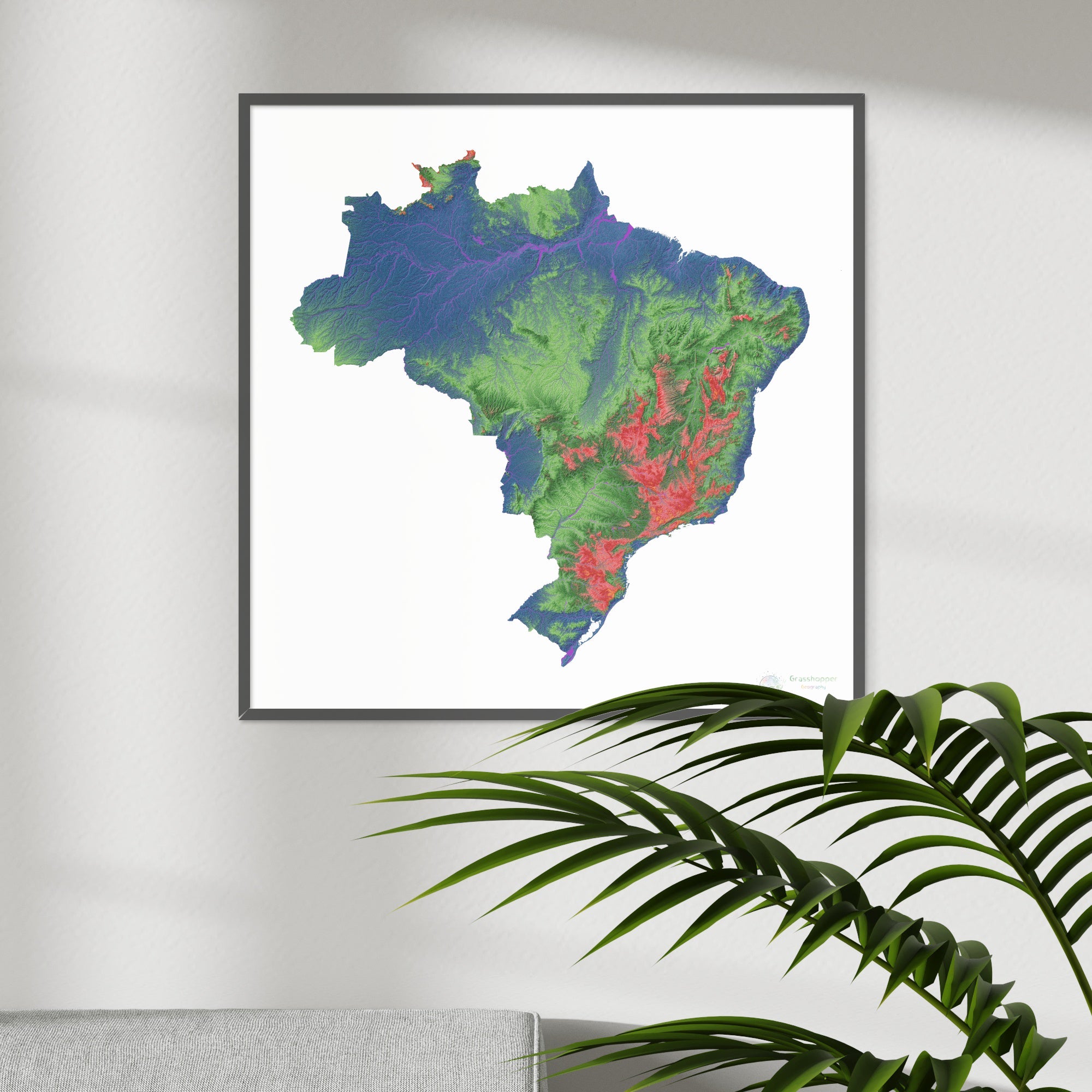 Elevation map of Brazil with white background - Fine Art Print ...
