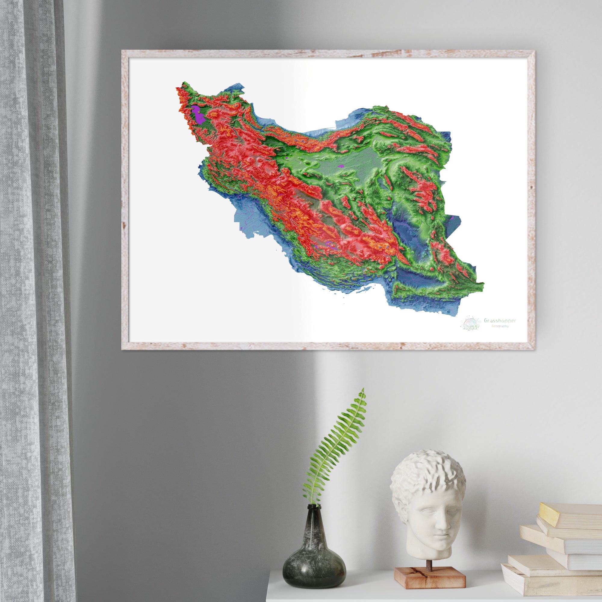 Elevation map of Iran with white background - Fine Art Print ...