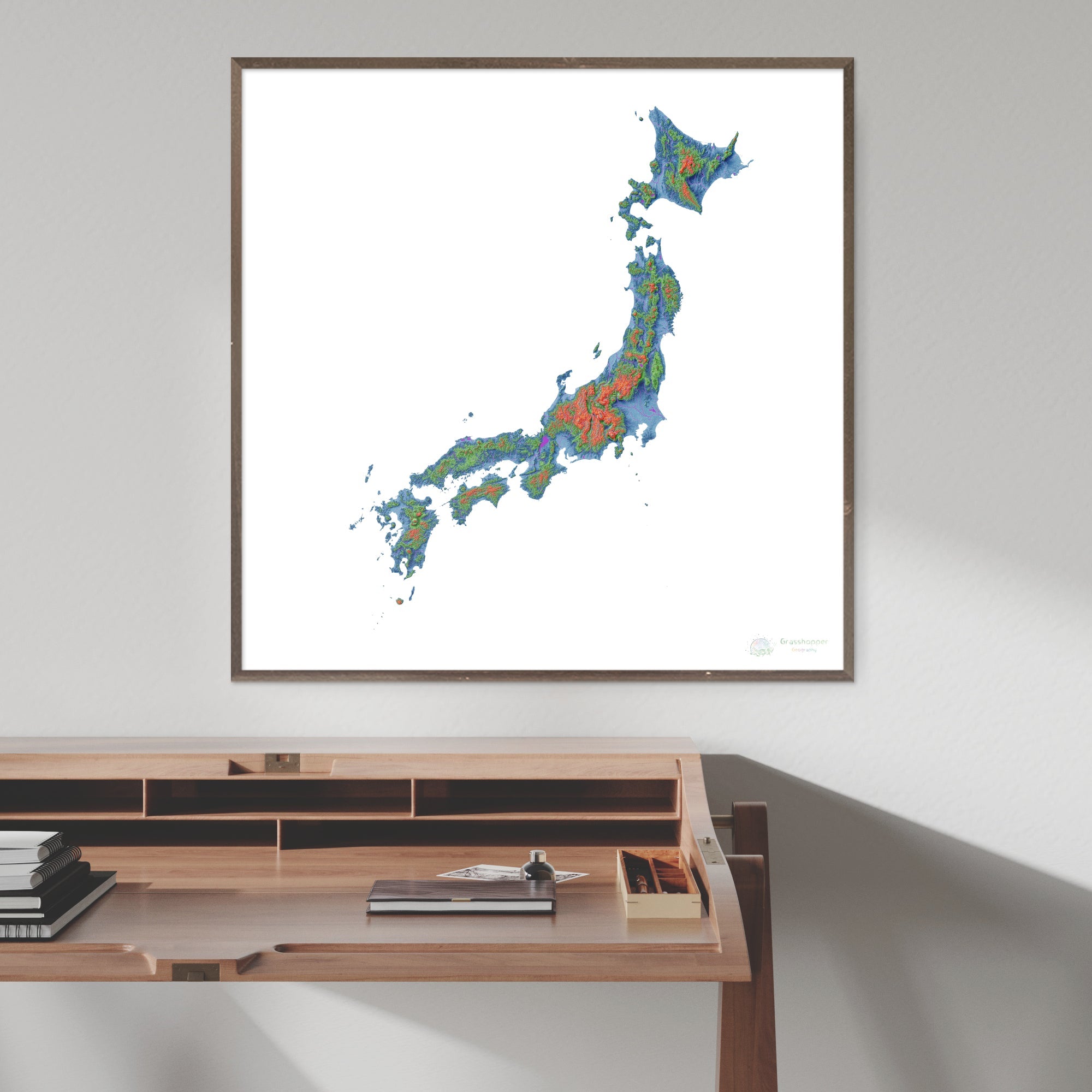 Elevation map of Japan with white background - Fine Art Print ...