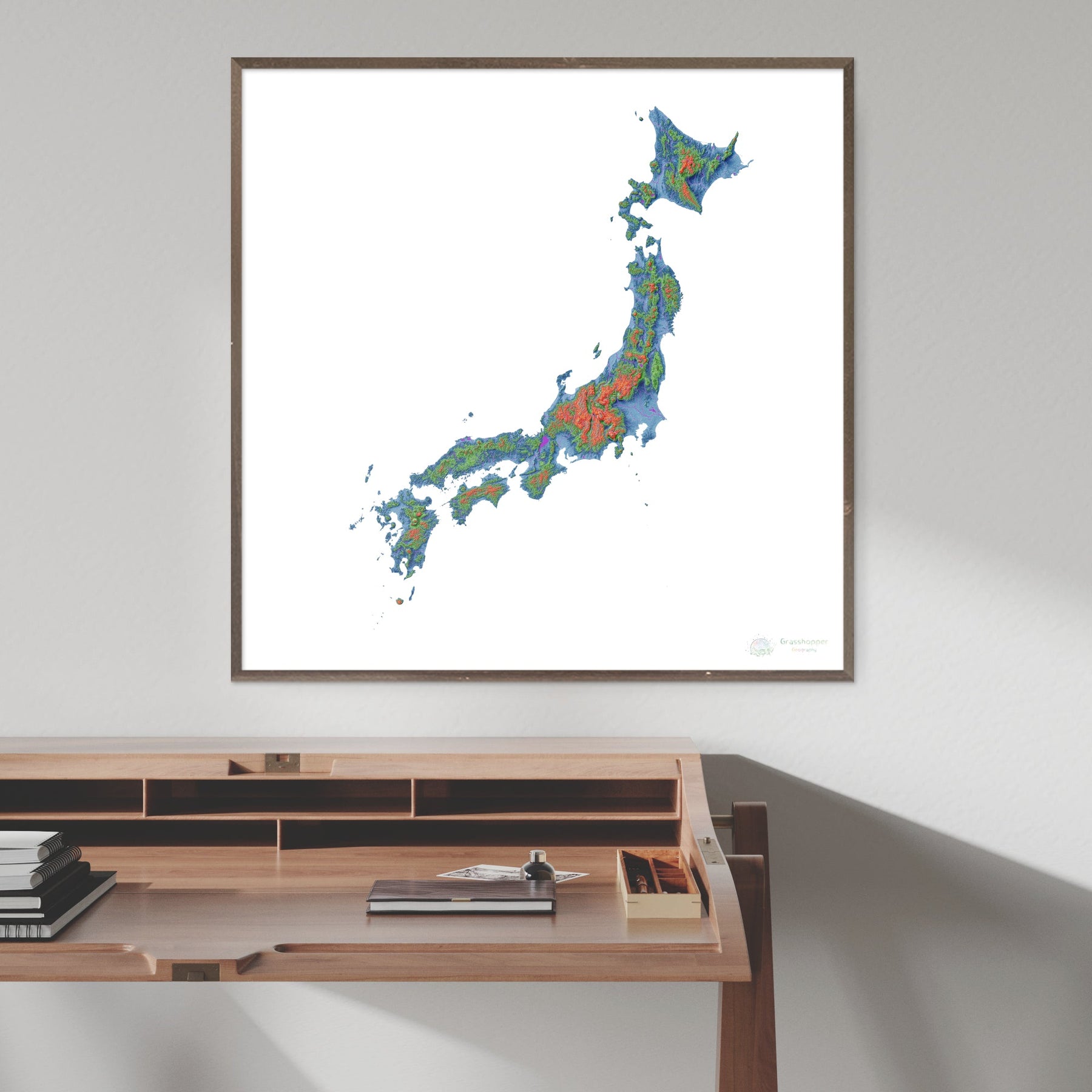 Japan - Elevation map, white - Fine Art Print – Grasshopper Geography