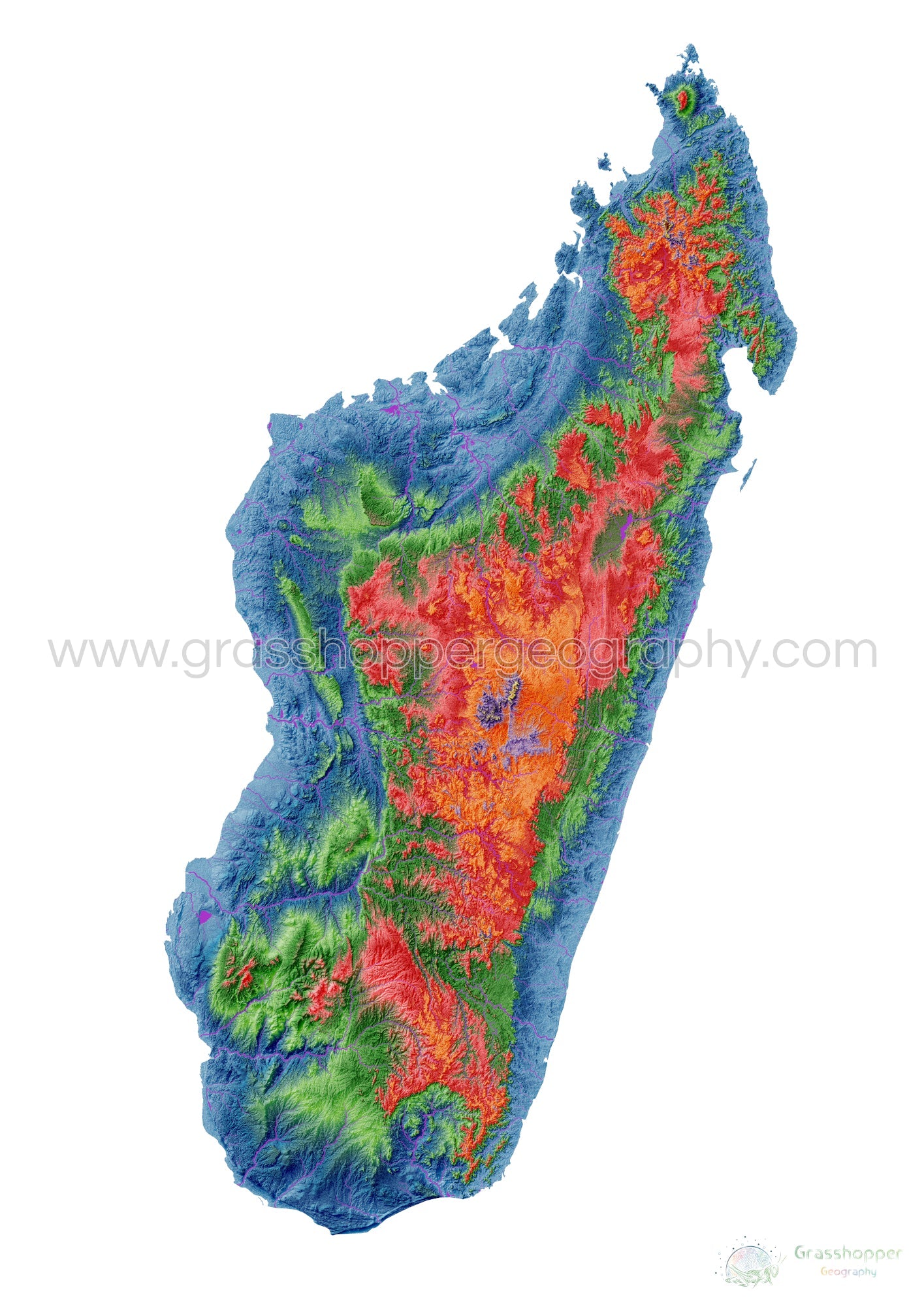 Madagascar - Elevation map, white - Fine Art Print – Grasshopper Geography